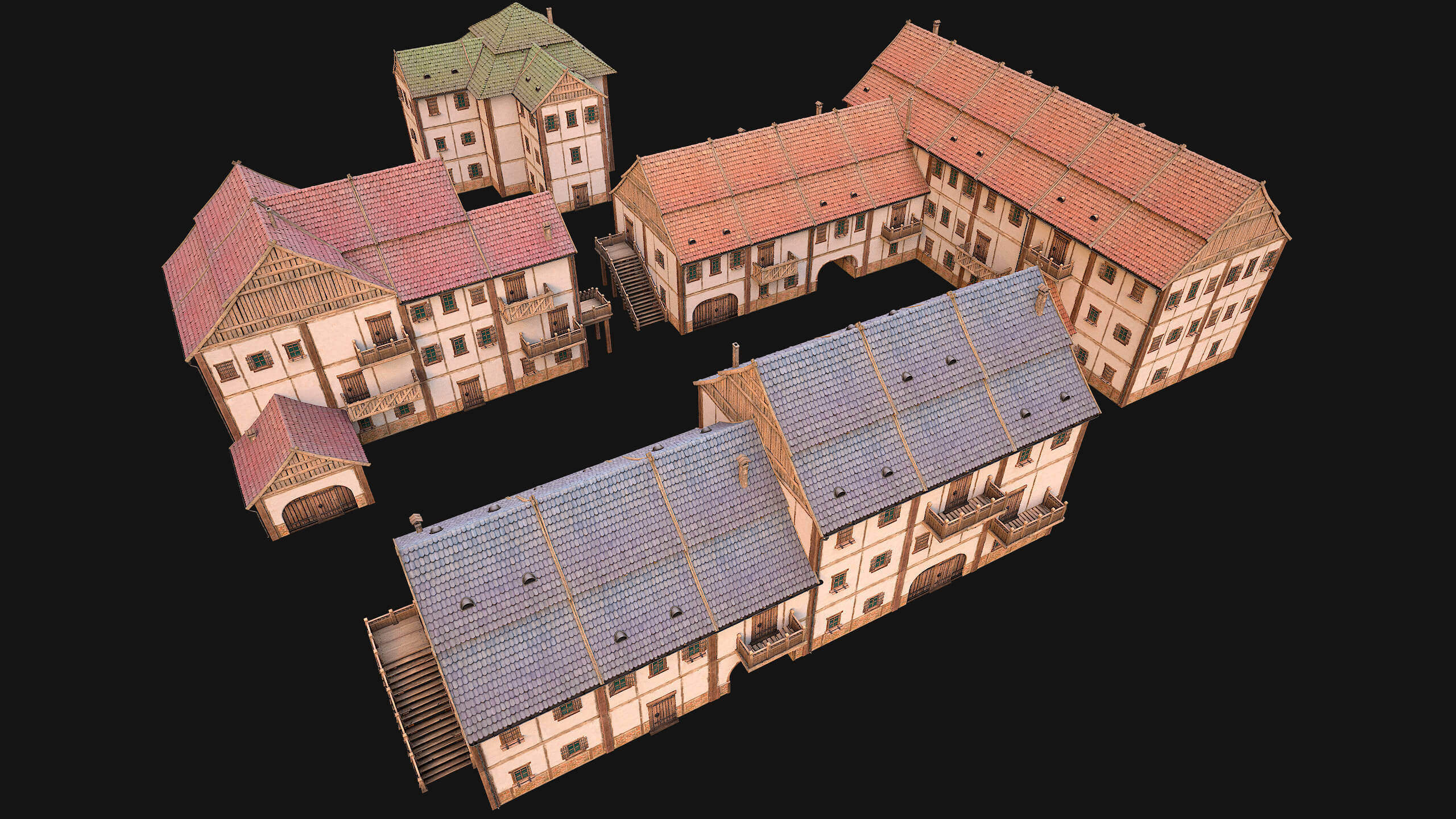Medieval Town Building Pack 5 Models - 3D Model by Dereza