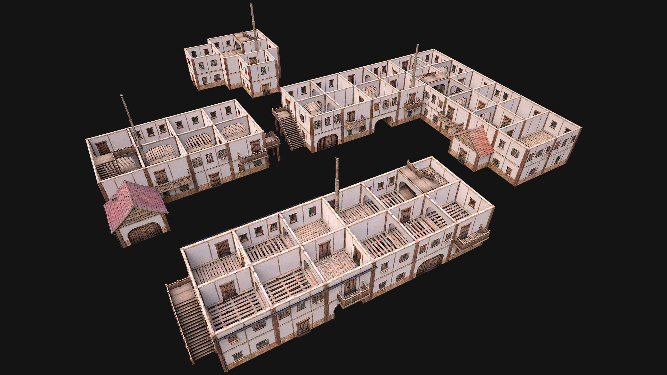 Medieval Town Building Pack 5 Models - 3D Model by Dereza