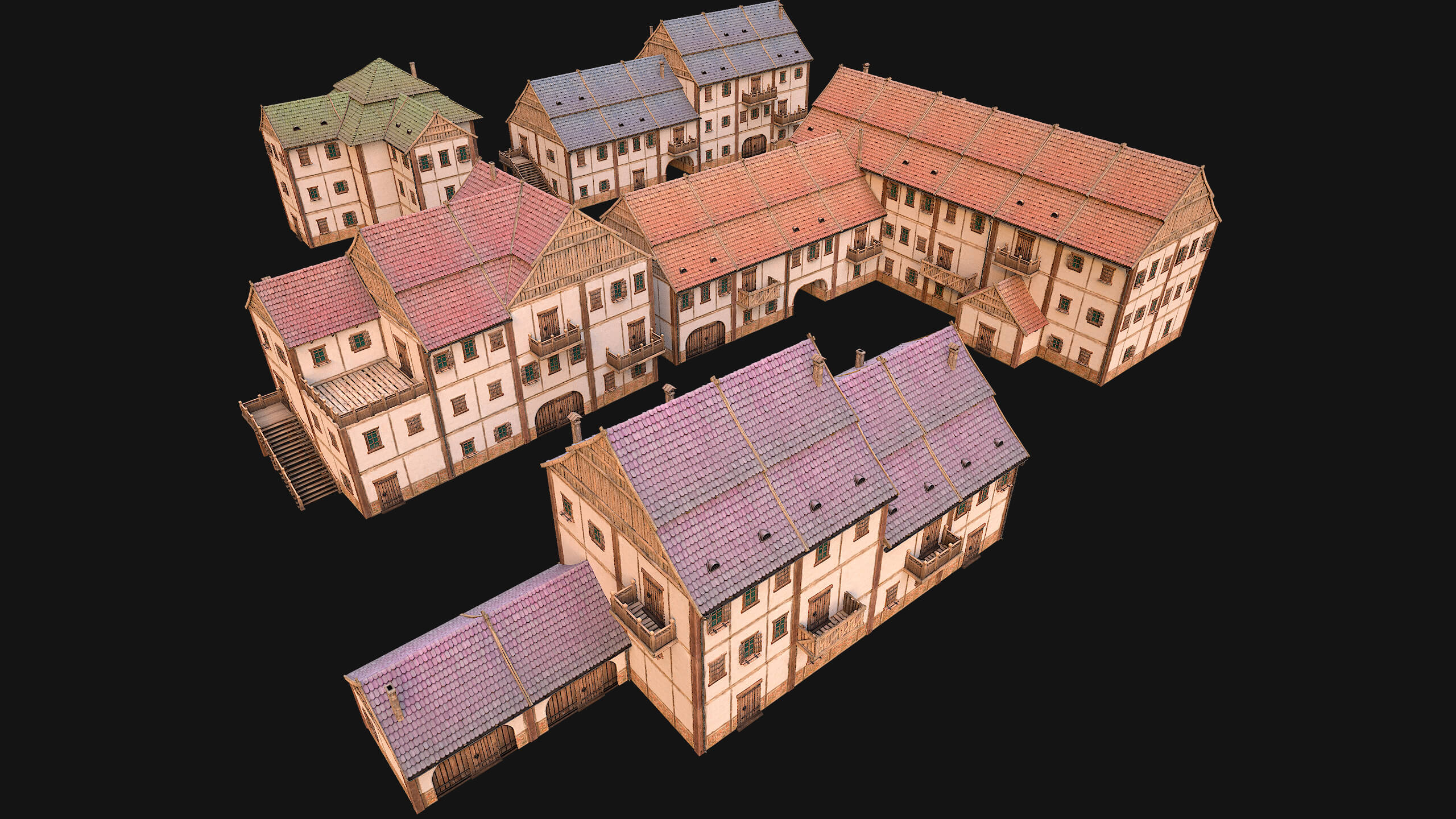 Medieval Town Building Pack 5 Models - 3D Model by Dereza