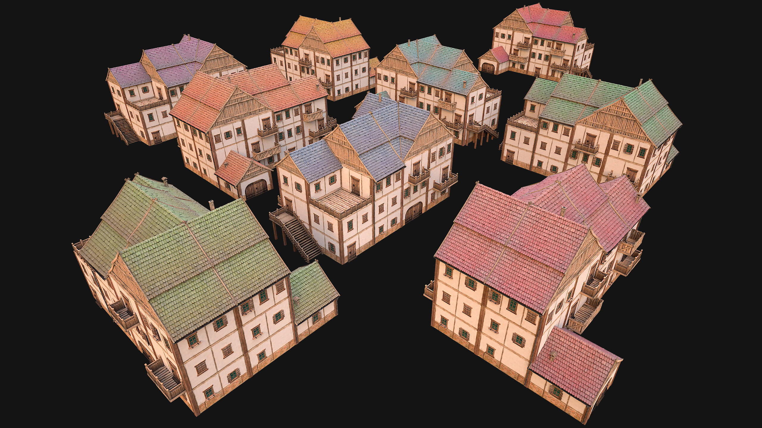 Medieval Town Building Pack 5 Models - 3D Model by Dereza