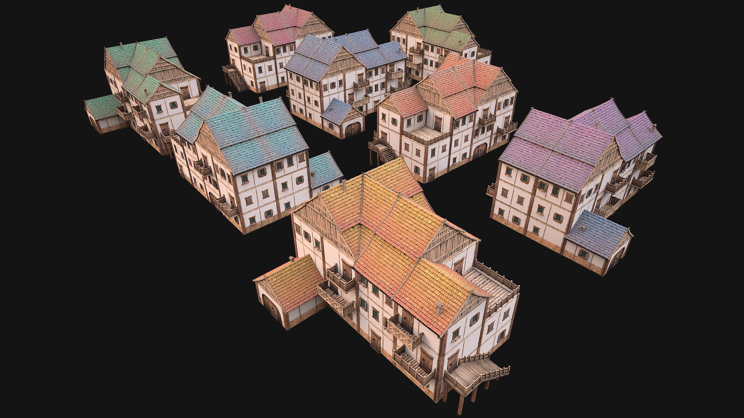 Medieval Town Building Pack 5 Models - 3D Model by Dereza