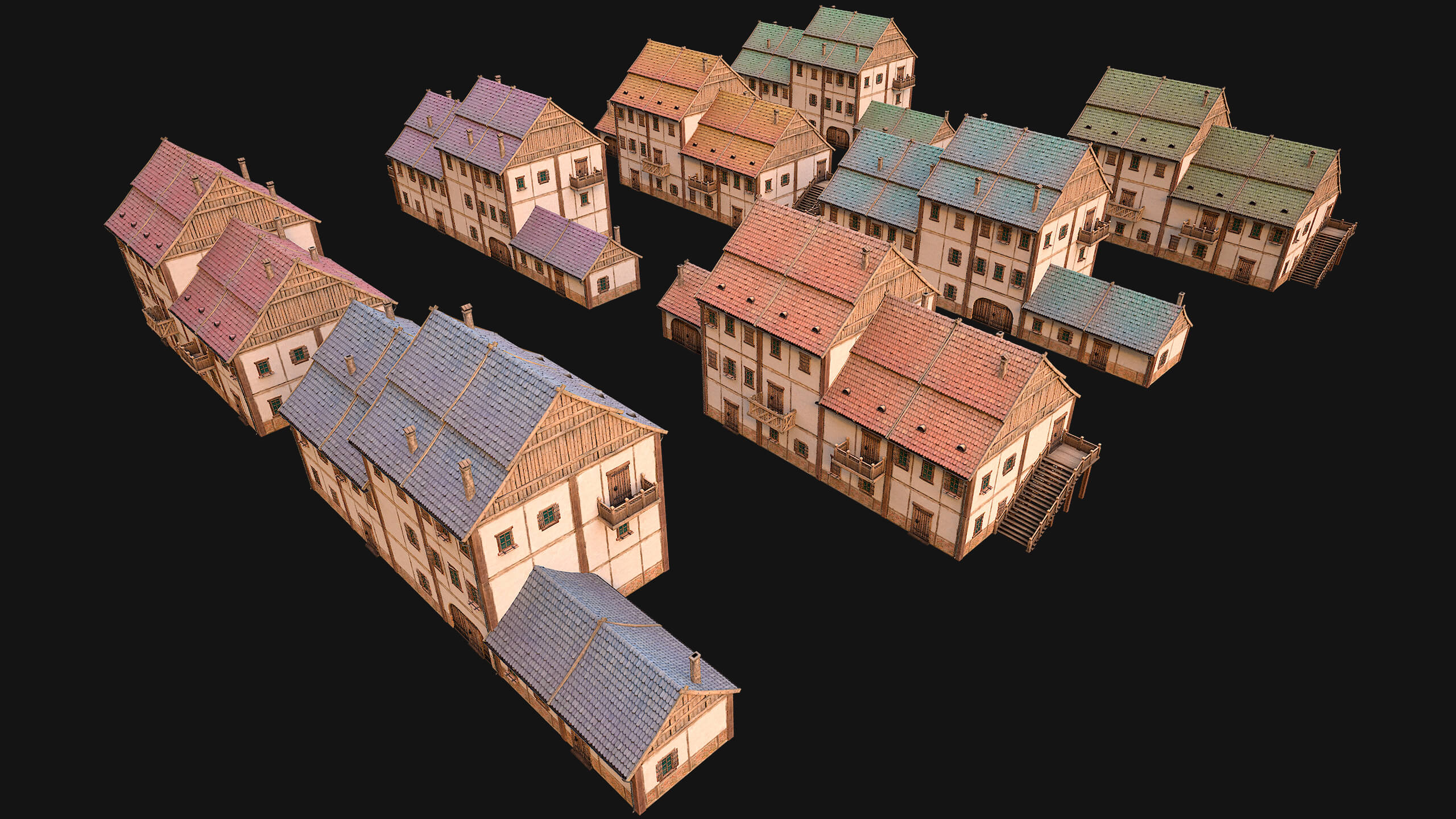 Medieval Brick Town House With Barn - 3D Model by Dereza