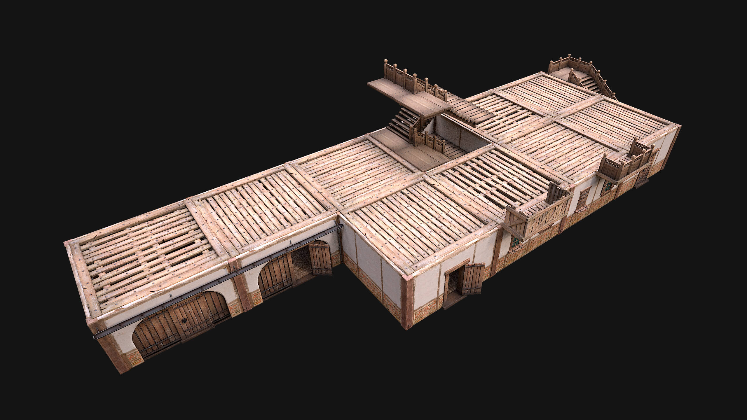 Medieval Brick Town House With Barn - 3D Model by Dereza