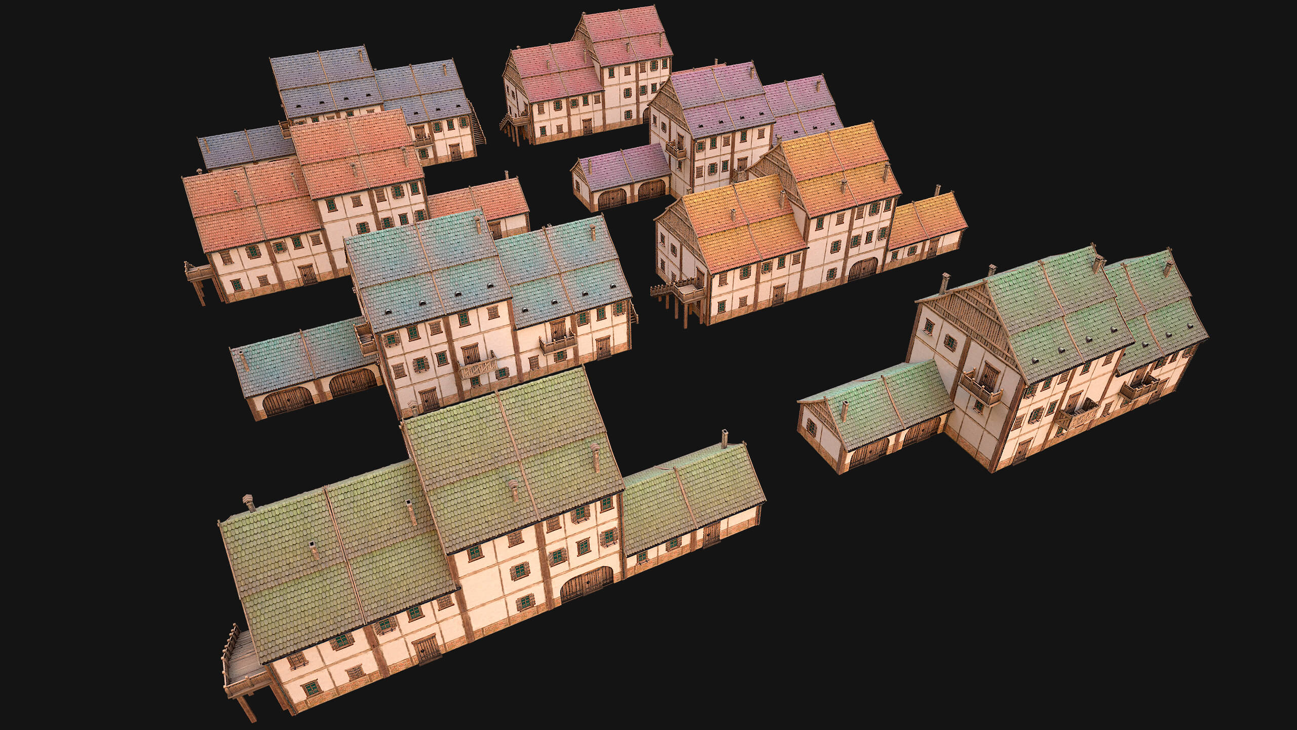 Medieval Brick Town House With Barn - 3D Model by Dereza