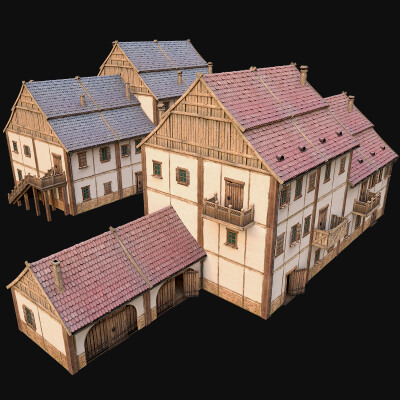 Medieval Brick Town House With Barn - 3D Model by Dereza