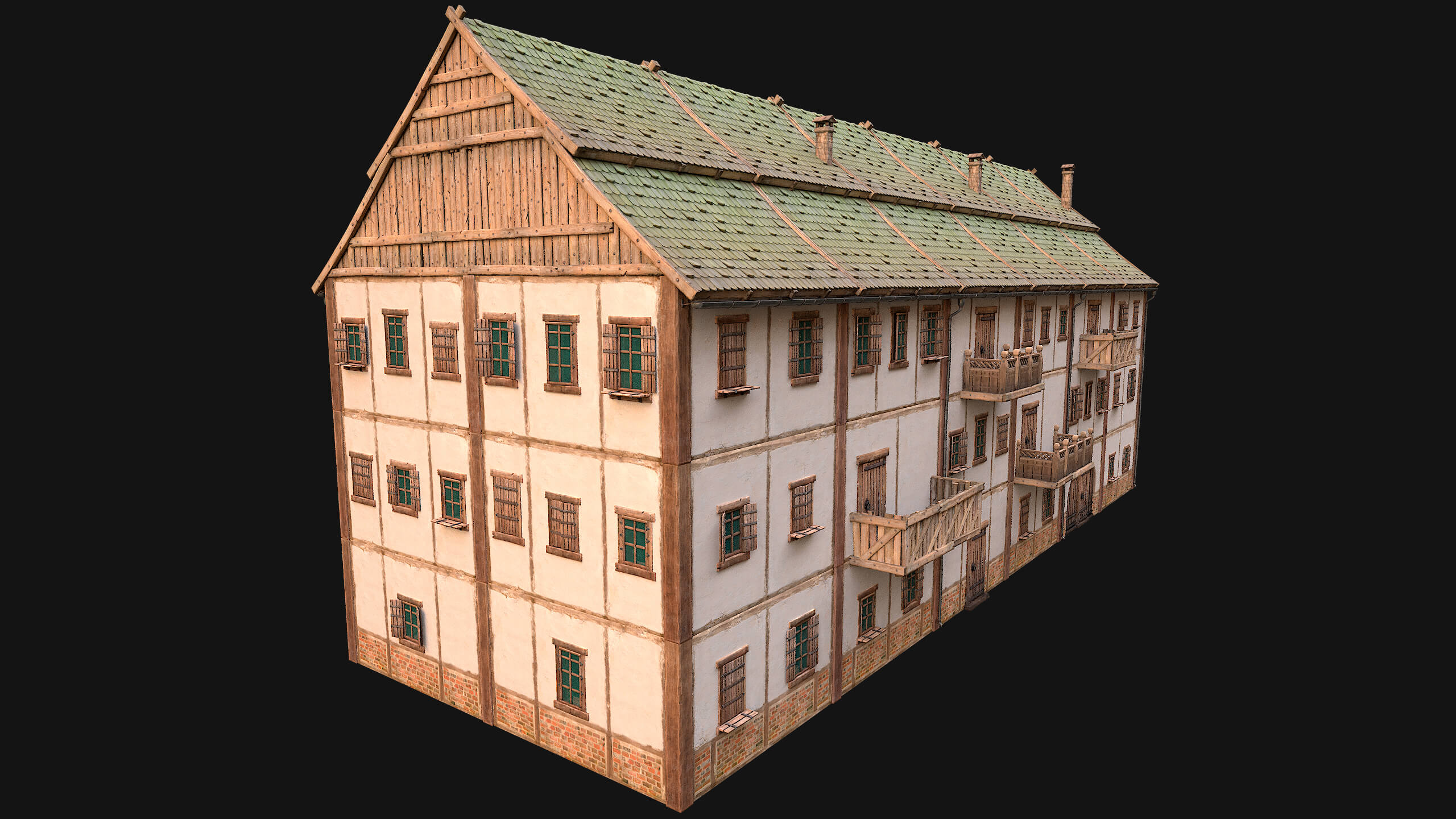 Medieval Large Town House 3 Floors - 3D Model by Dereza