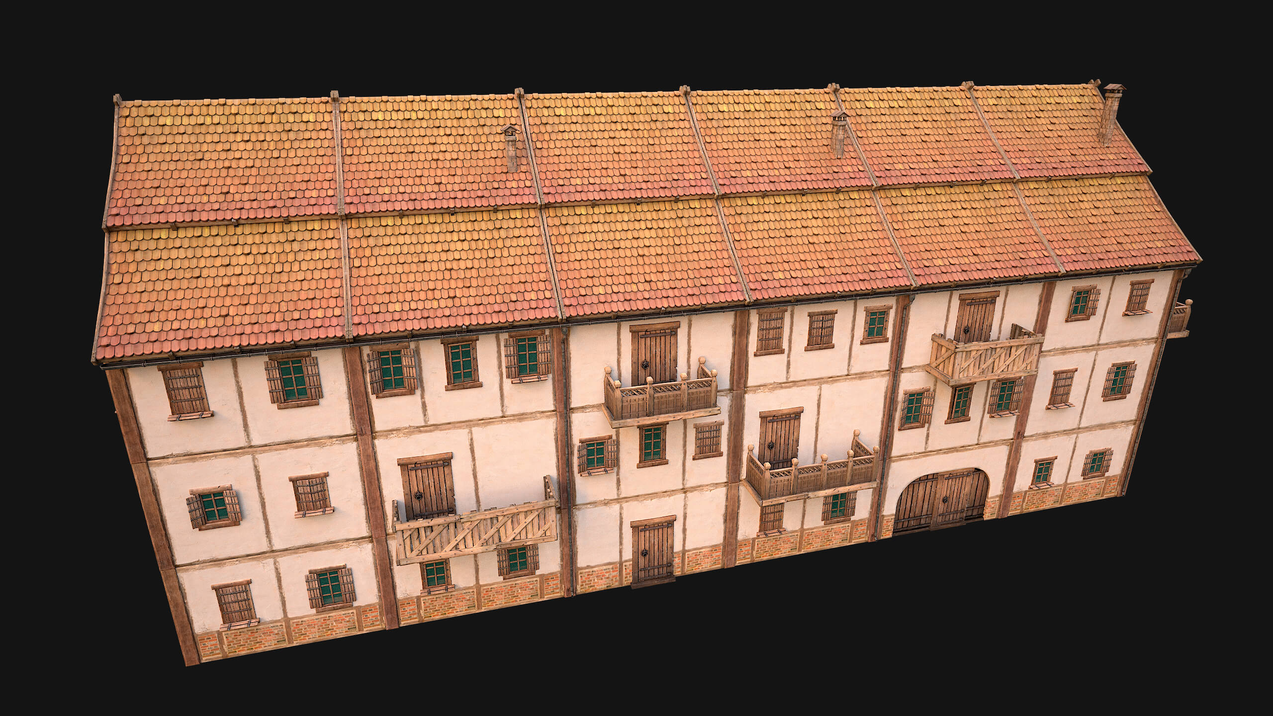 Medieval Large Town House 3 Floors - 3D Model by Dereza