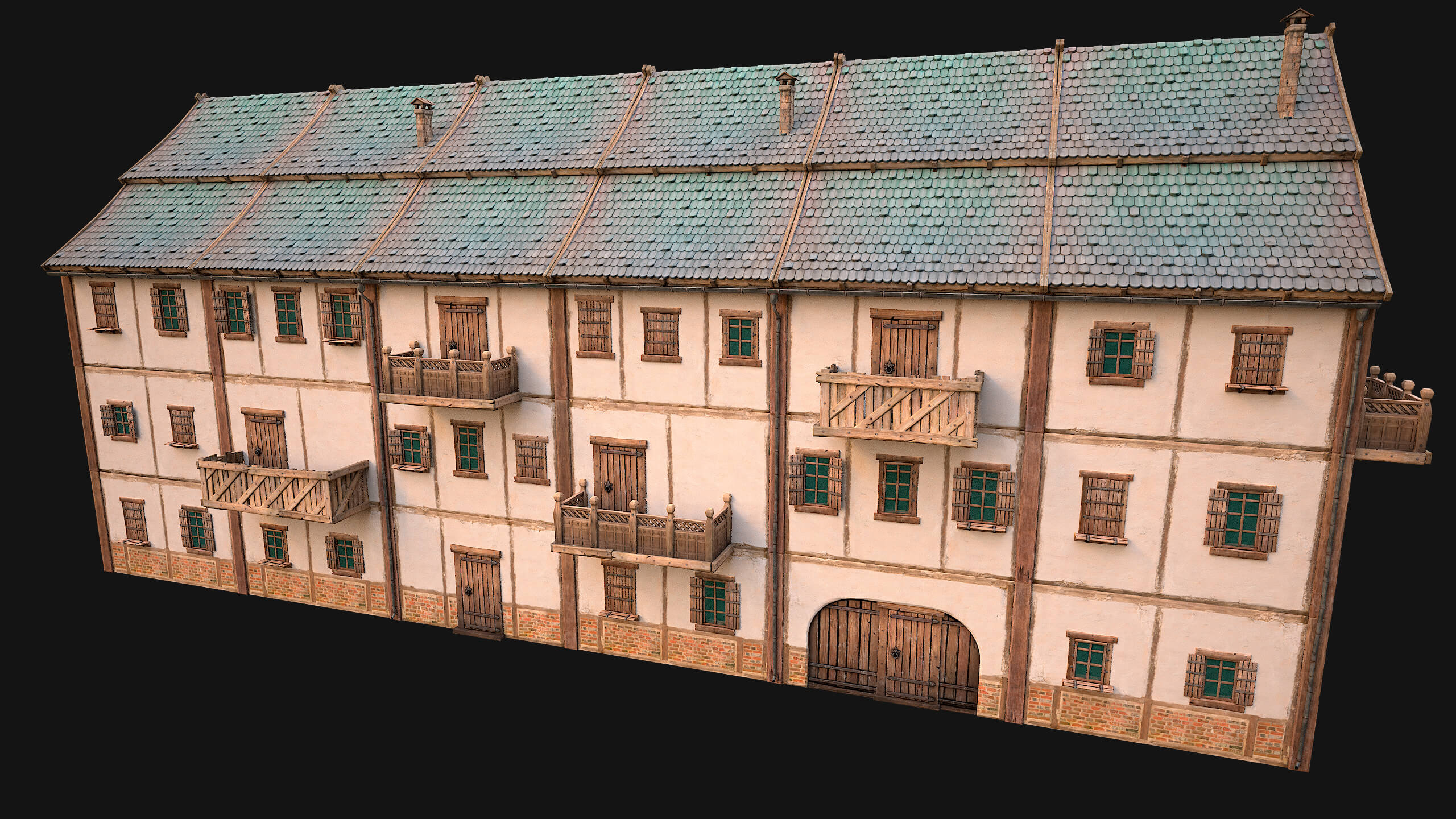 Medieval Large Town House 3 Floors - 3D Model by Dereza