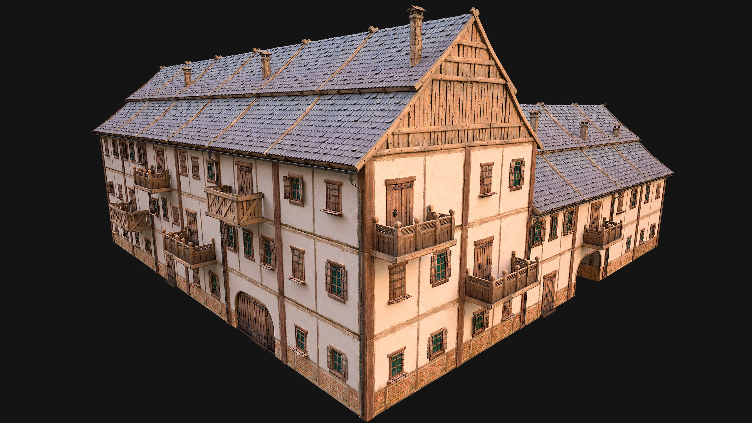 Medieval Large Town House 3 Floors - 3D Model by Dereza