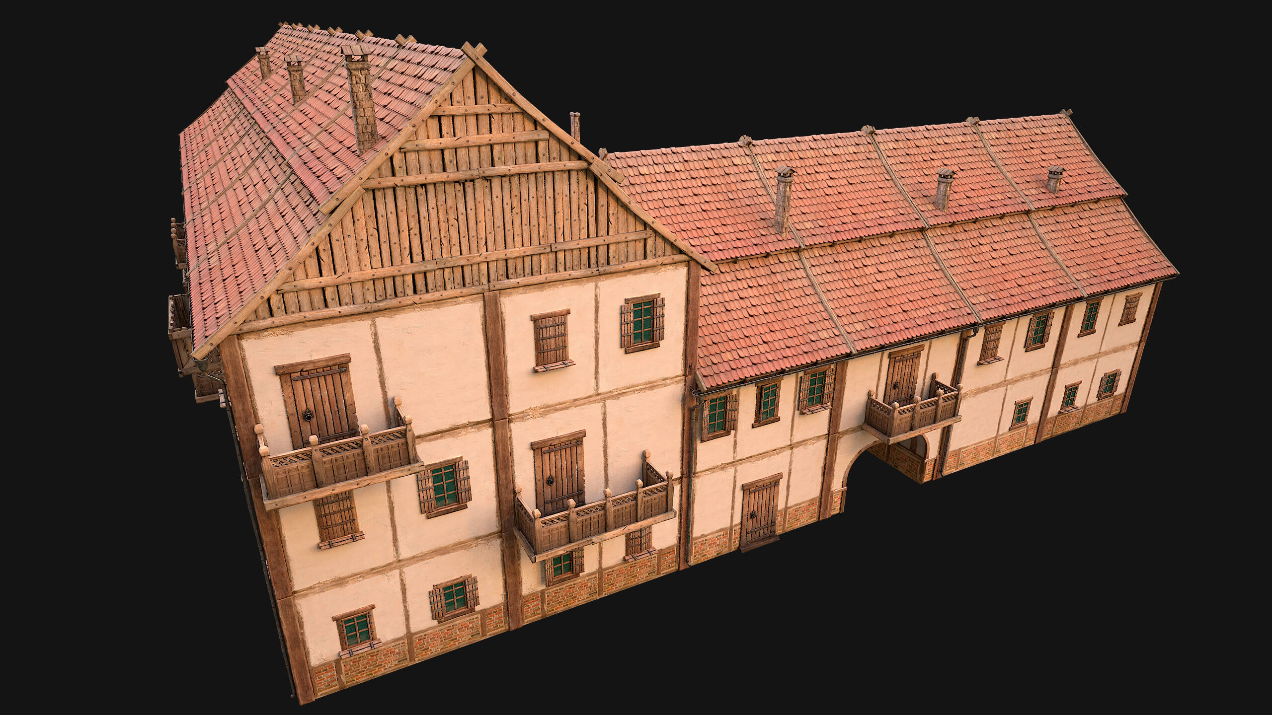 Medieval Large Town House 3 Floors - 3D Model by Dereza