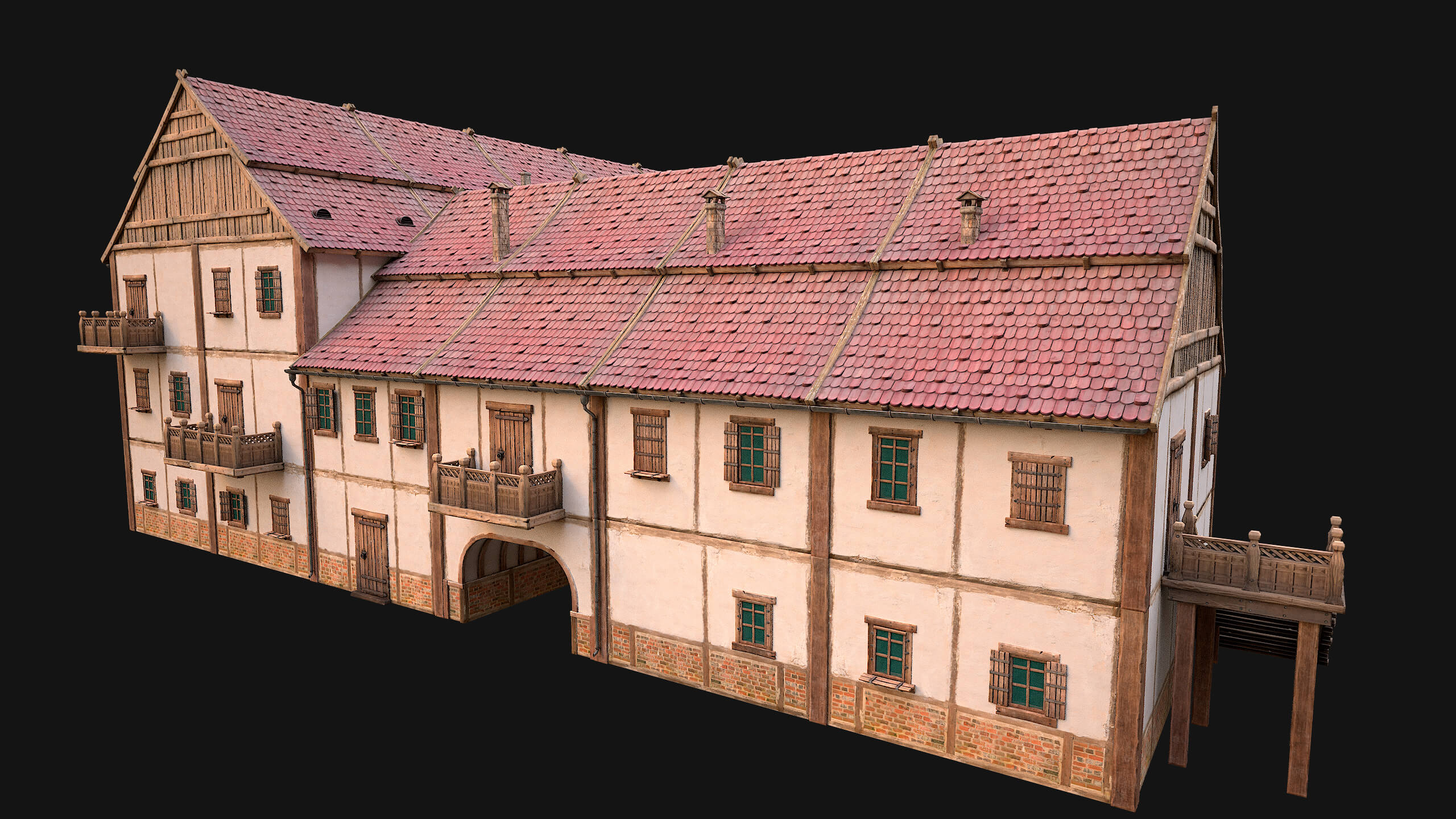 Medieval Large Town House 3 Floors - 3D Model by Dereza