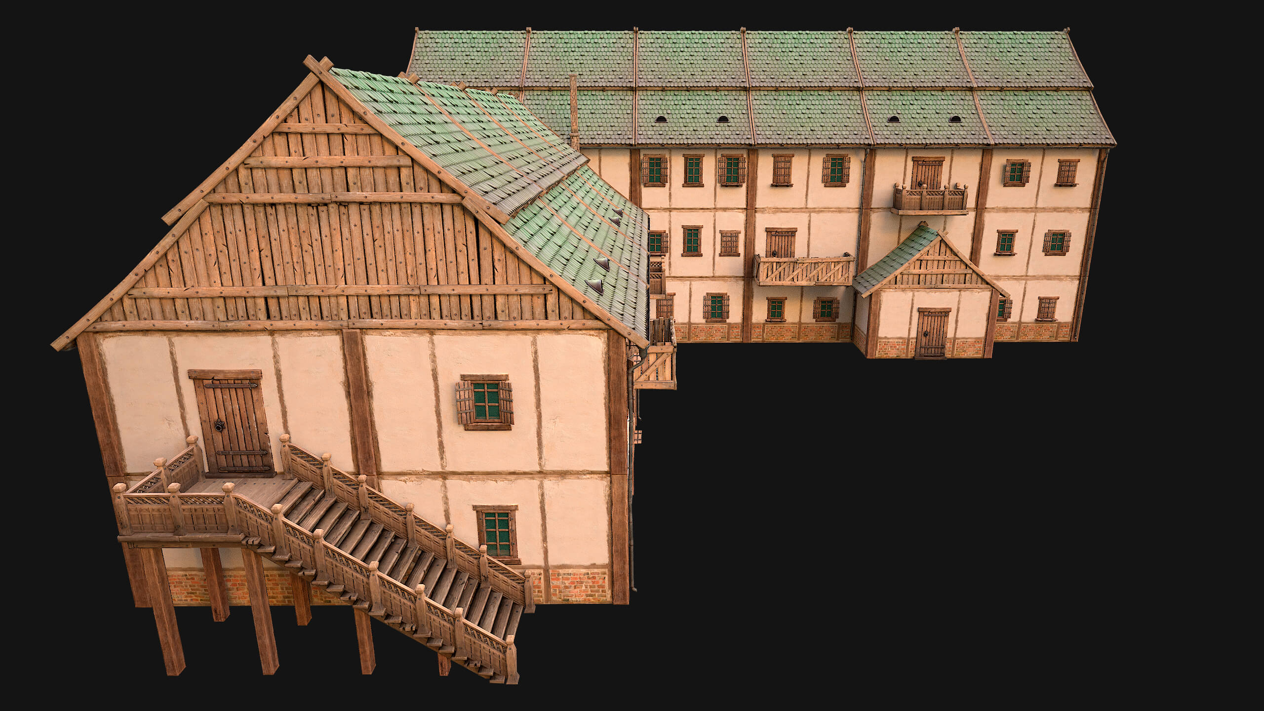 Medieval Large Town House 3 Floors - 3D Model by Dereza