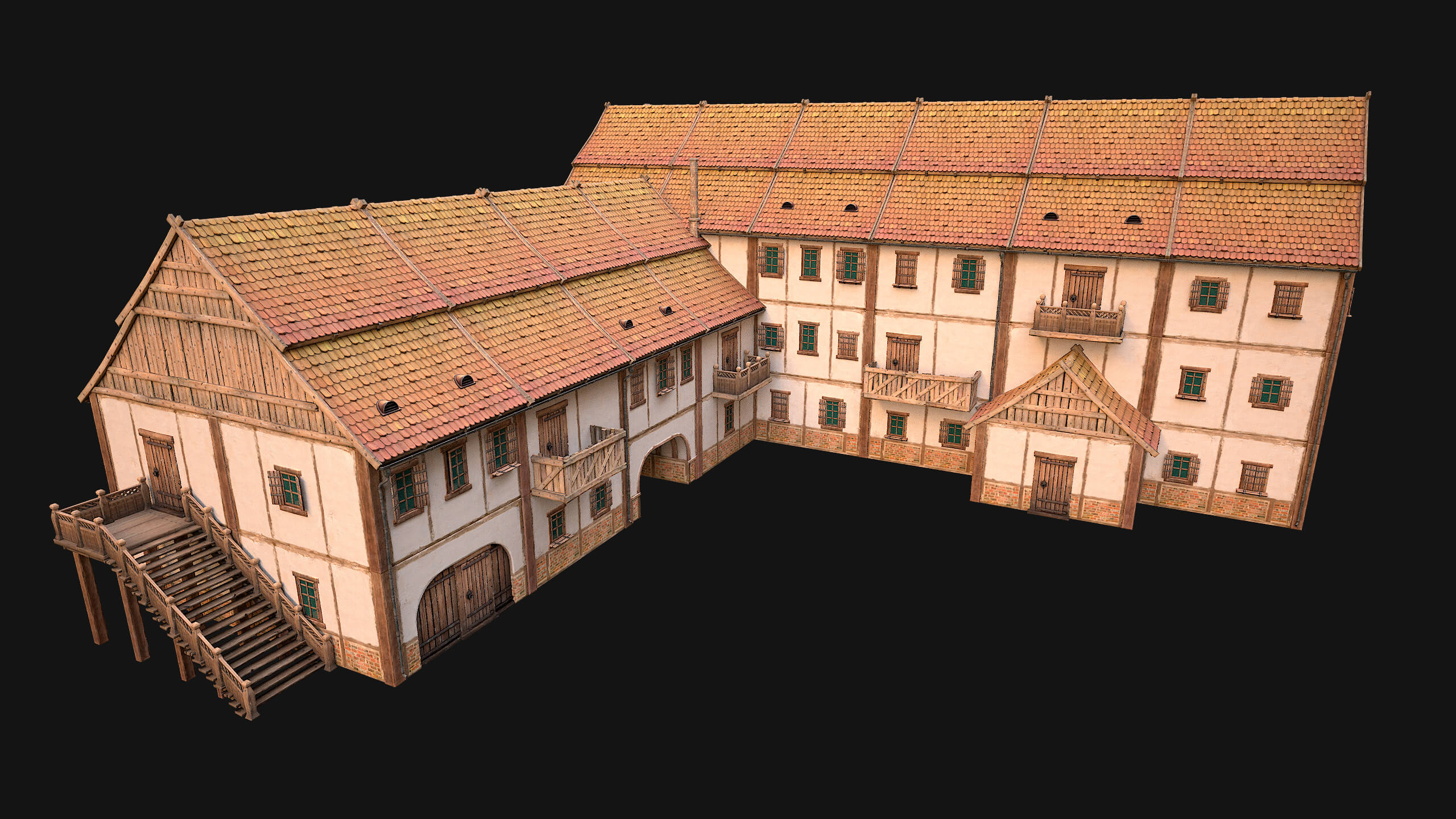 Medieval Large Town House 3 Floors - 3D Model by Dereza