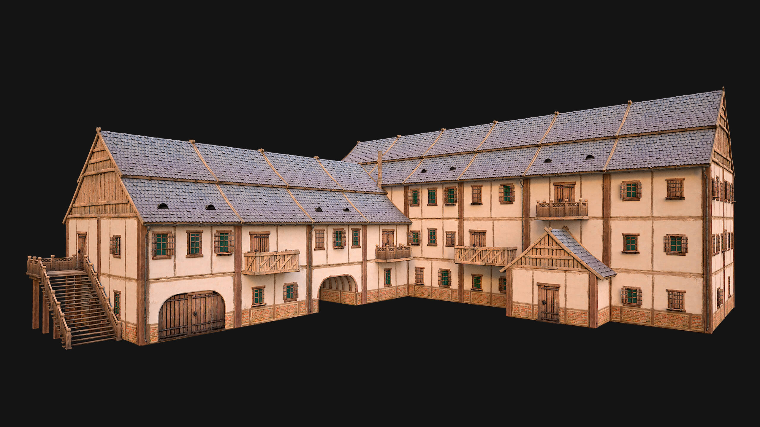 Medieval Large Town House 3 Floors - 3D Model by Dereza
