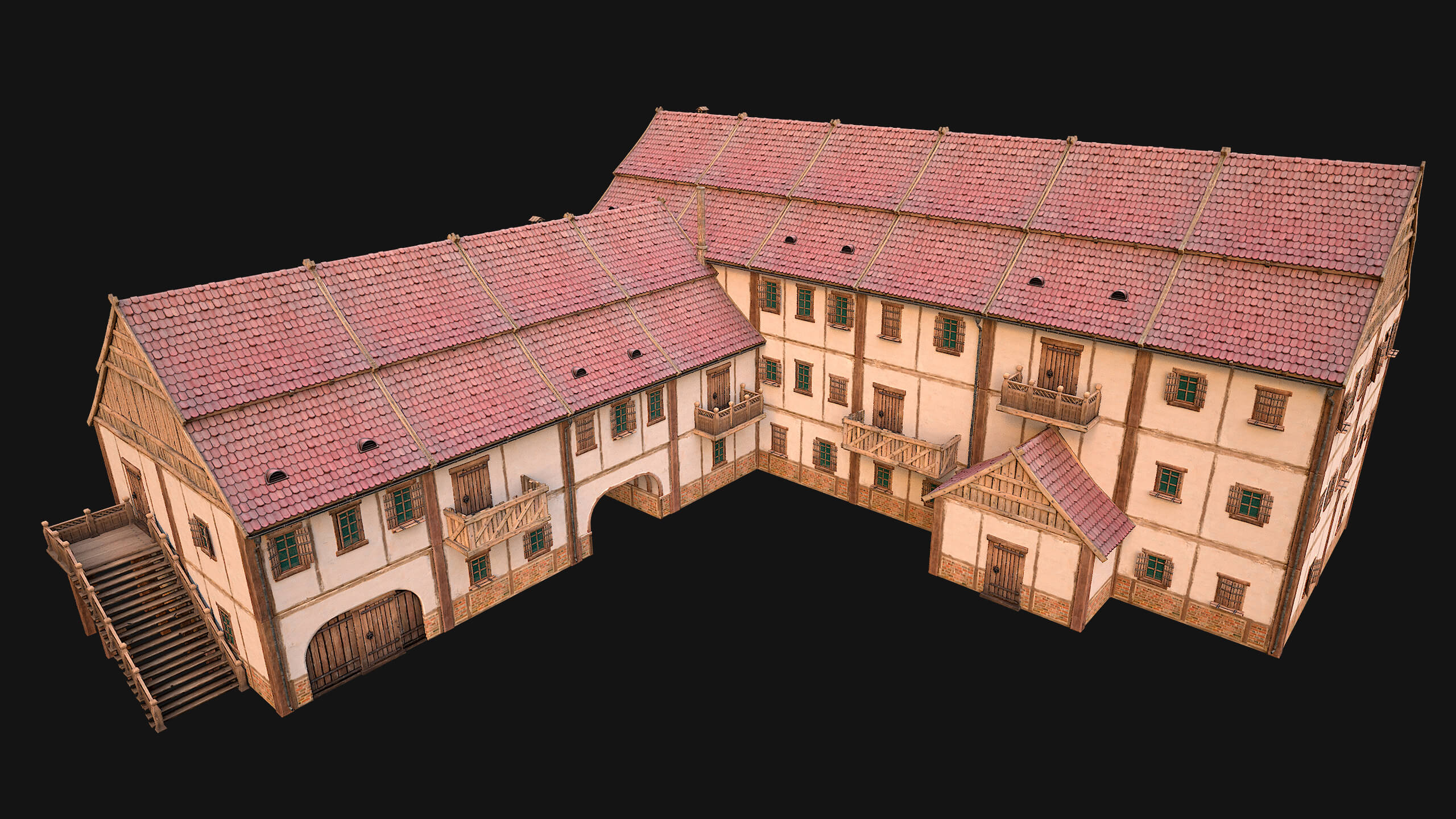 Medieval Large Town House 3 Floors - 3D Model by Dereza