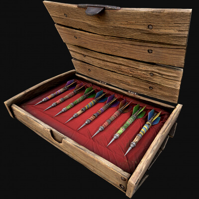 Medieval Wooden Darts Box Dart Set - 3D Model by Dereza