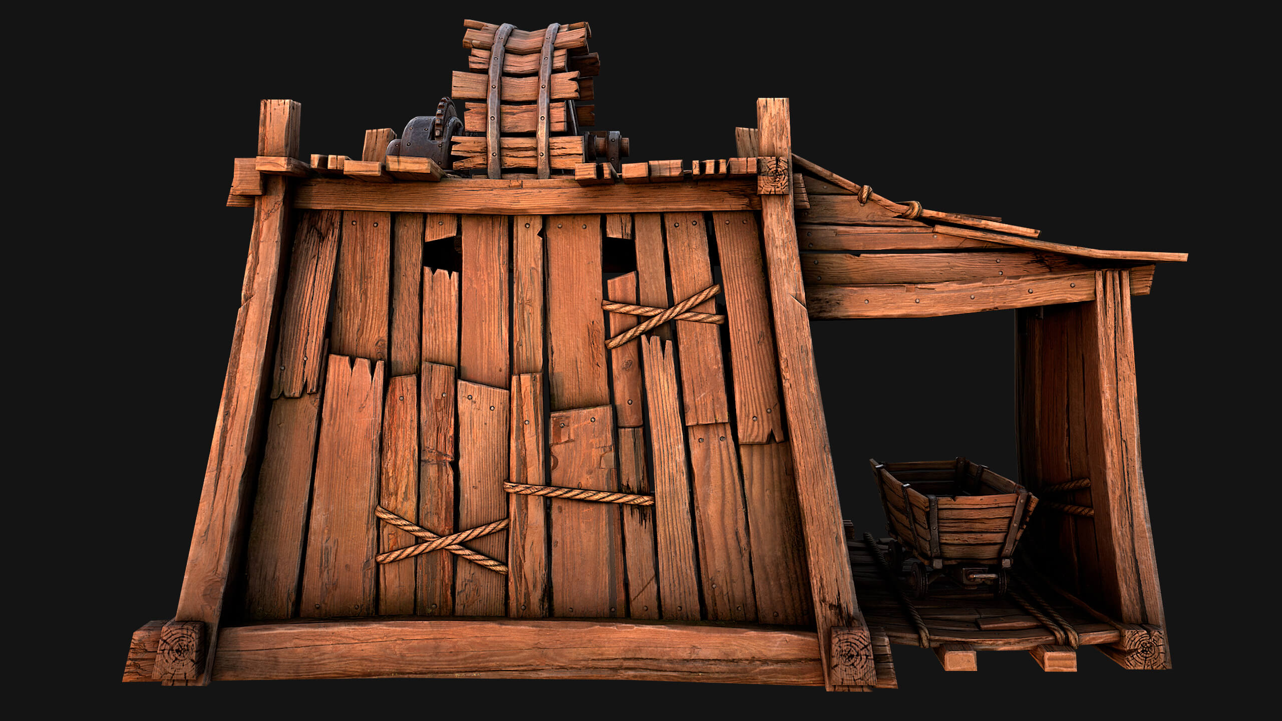 Medieval Wooden Mine and Excavator Ore - 3D Model by Dereza