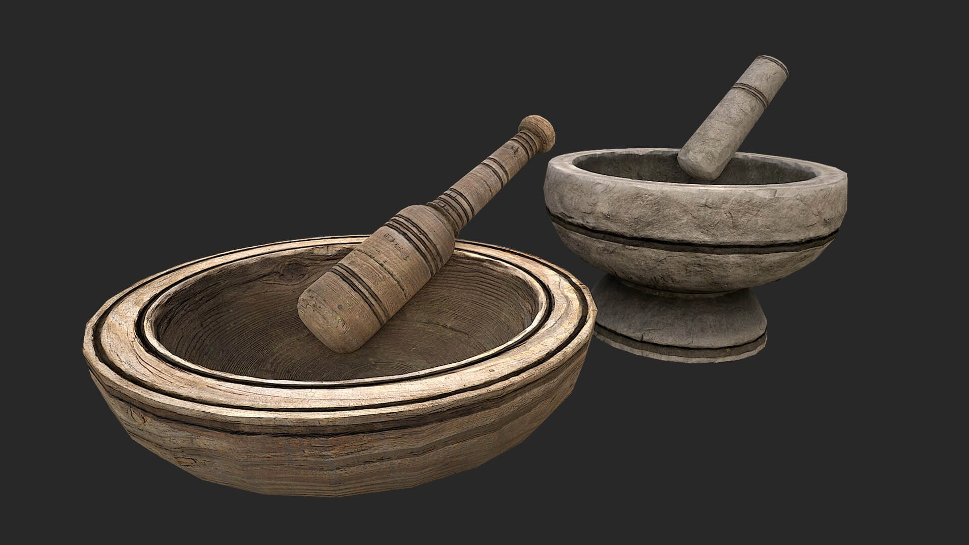Mortar and Pestle Medieval Set - 3D Model by Dereza