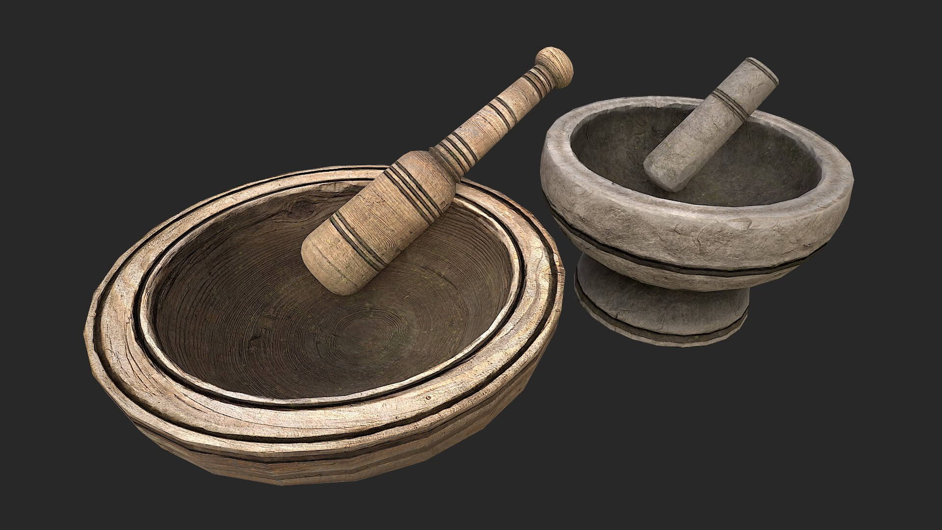Mortar and Pestle Medieval Set - 3D Model by Dereza