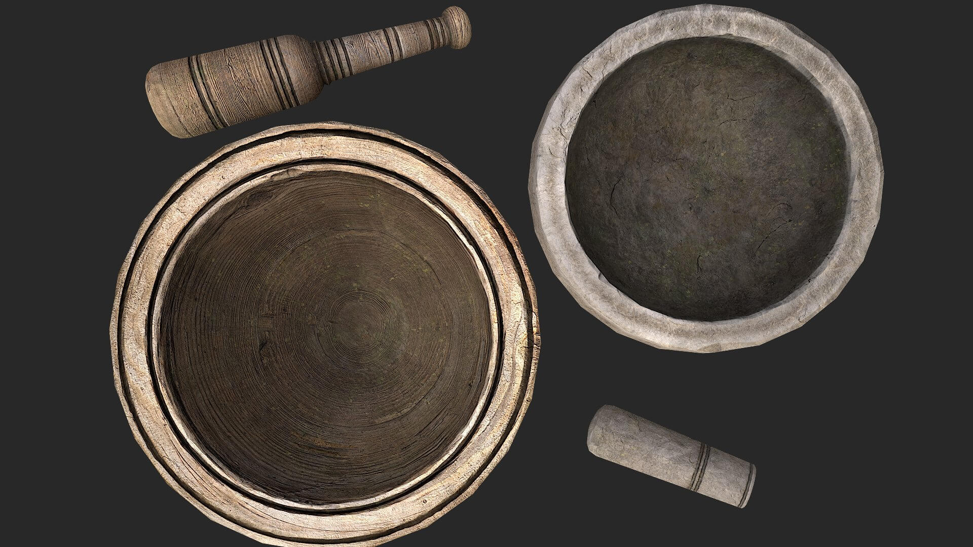 Mortar and Pestle Medieval Set - 3D Model by Dereza