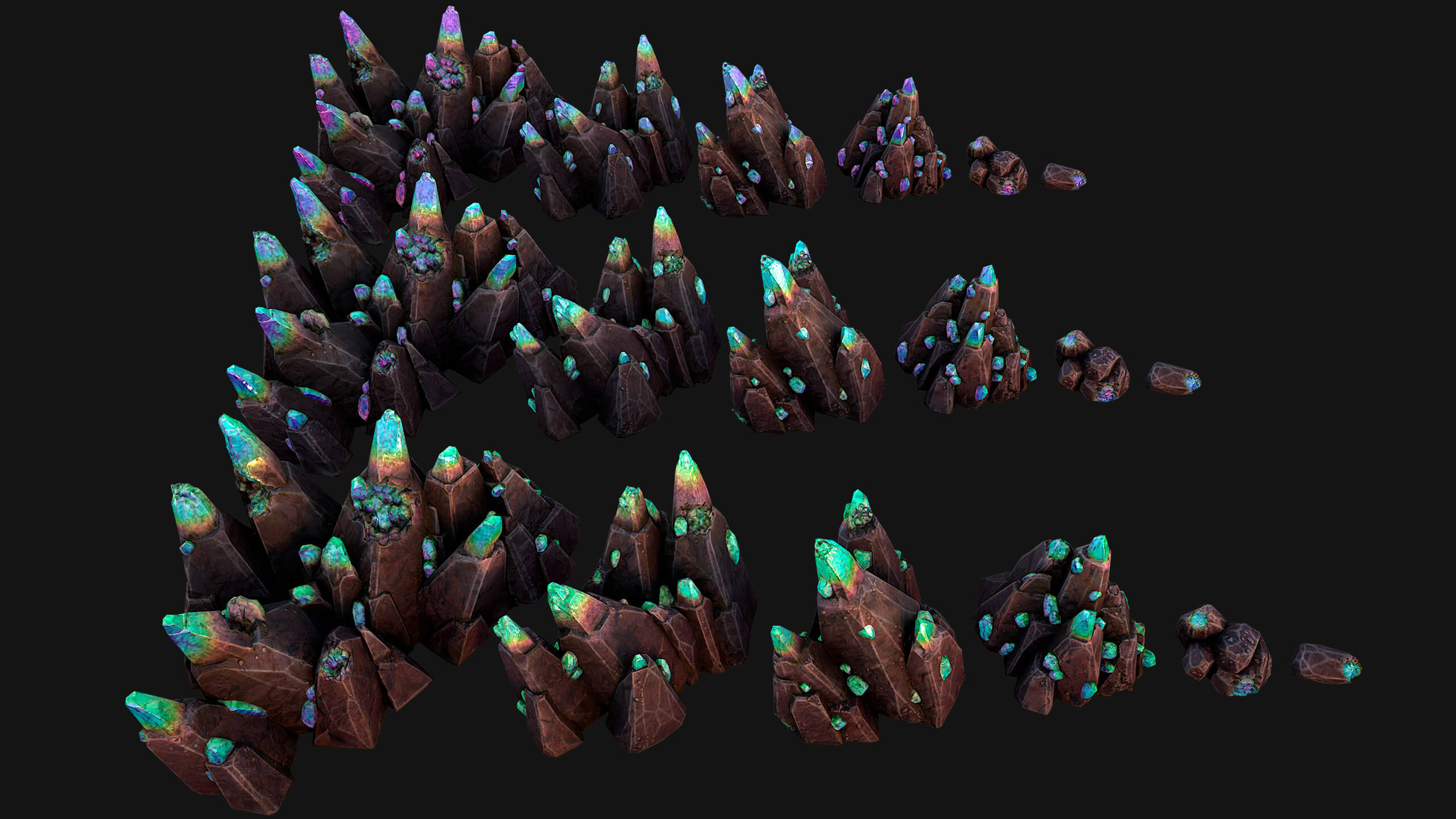 Rocks Crystals Gems Pack for Cave Dungeon Mine - 3D Model by Dereza