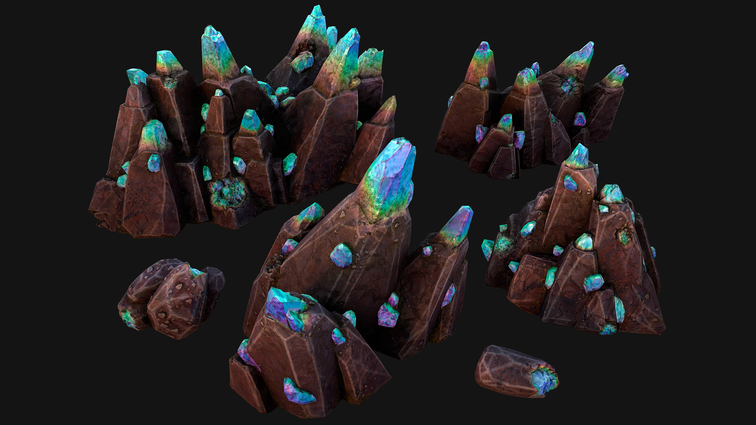 Rocks Crystals Gems Pack for Cave Dungeon Mine - 3D Model by Dereza