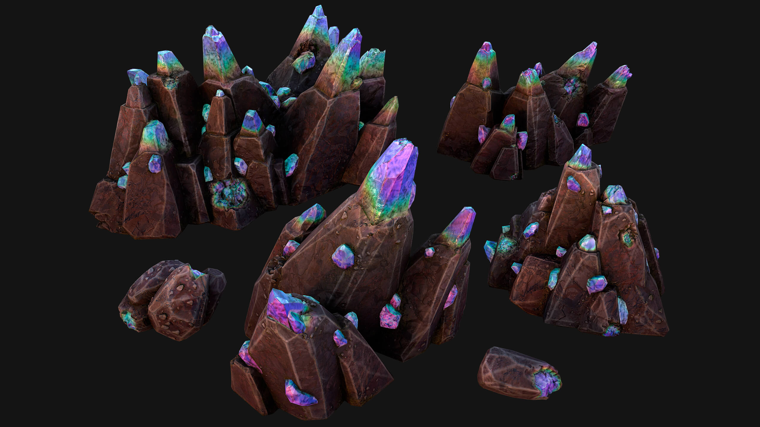 Rocks Crystals Gems Pack for Cave Dungeon Mine - 3D Model by Dereza