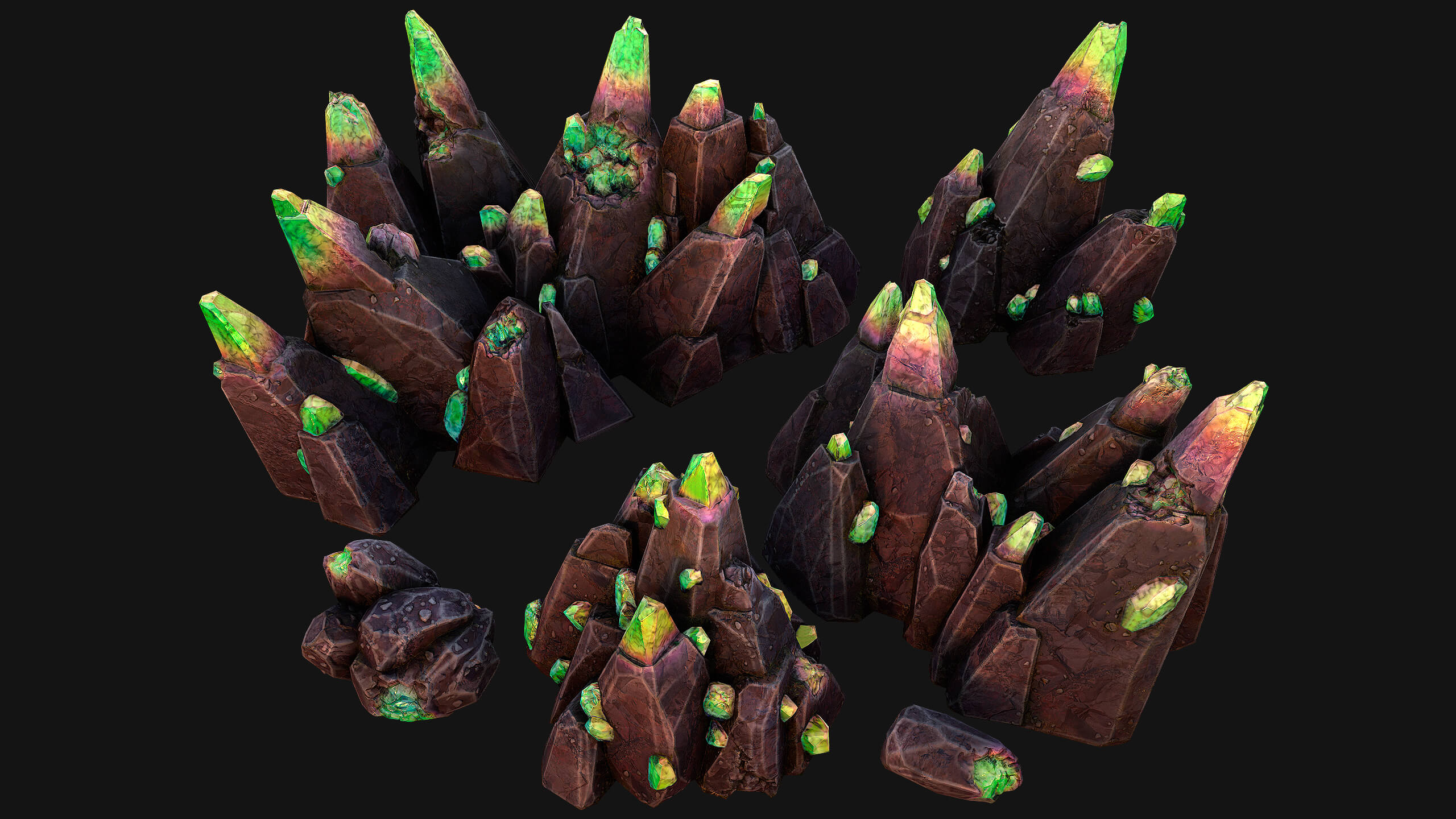 Rocks Crystals Gems Pack for Cave Dungeon Mine - 3D Model by Dereza