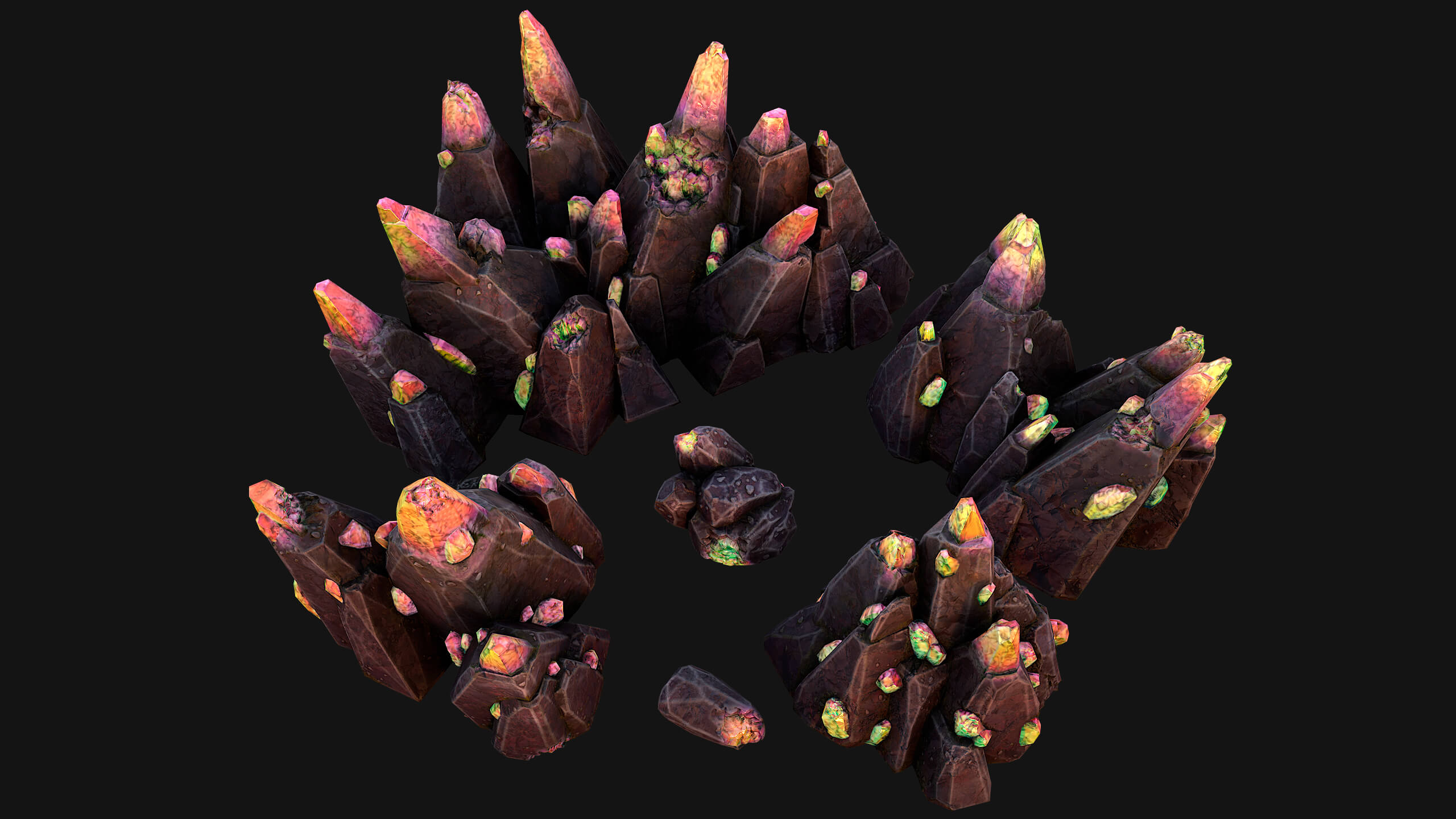 Rocks Crystals Gems Pack for Cave Dungeon Mine - 3D Model by Dereza