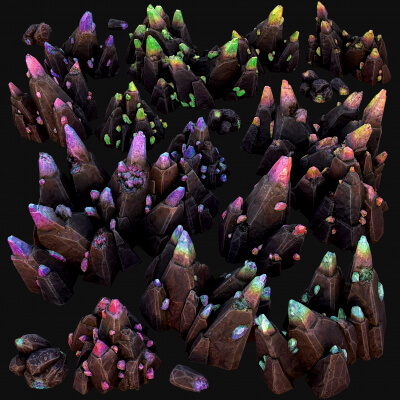 Rocks Crystals Gems Pack for Cave Dungeon Mine - 3D Model by Dereza
