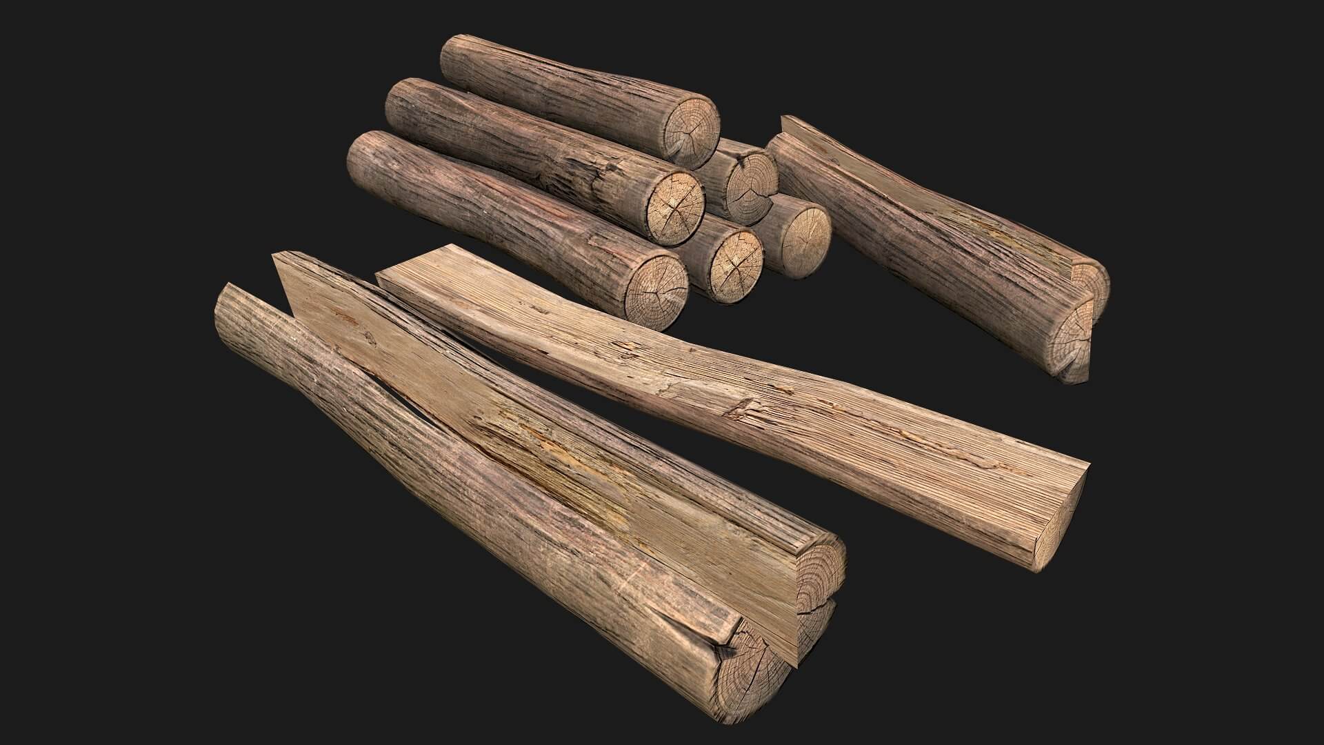 Sawmill Storage with Wooden Logs - 3D Model by Dereza