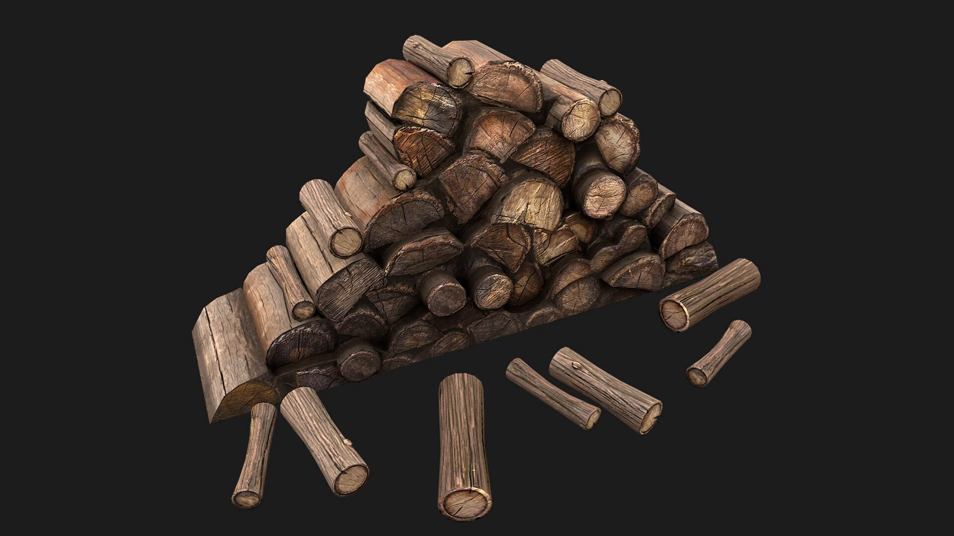 Set of Lumberjack and Firewood - 3D Model by Dereza