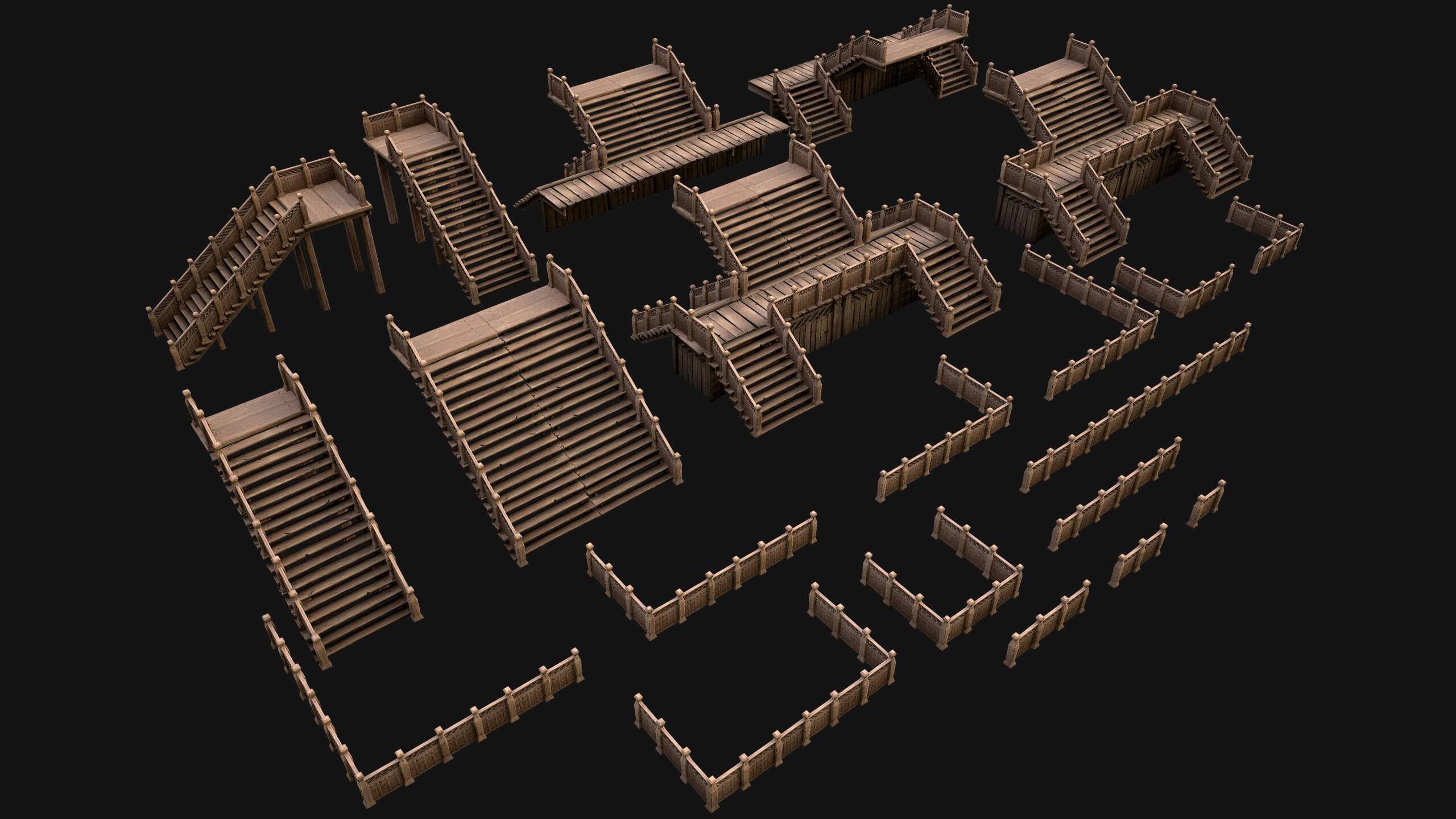 Stairs and Fences Medieval Pack - 3D Model by Dereza