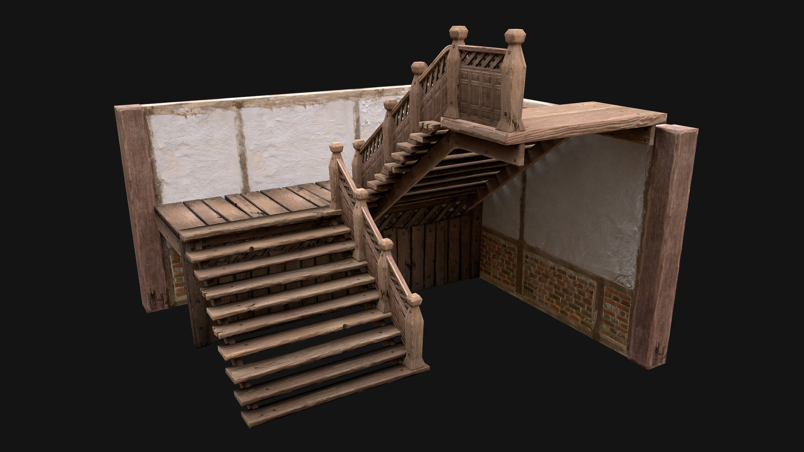 Staircase in a Medieval Room - 3D Model by Dereza