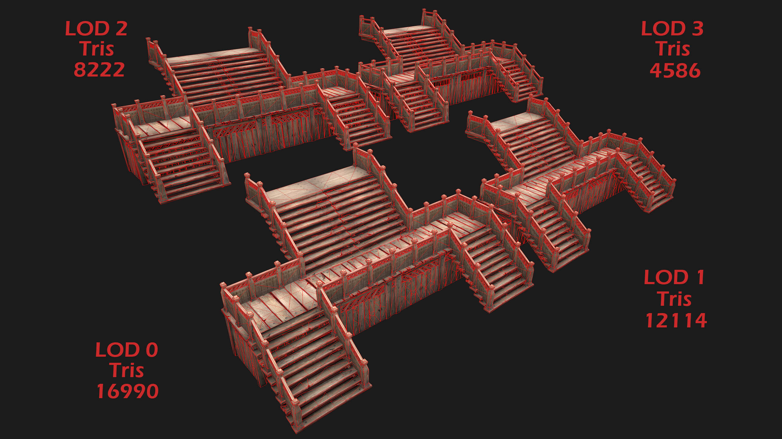 Medieval Wooden Steps Flight of Stairs - 3D Model by Dereza