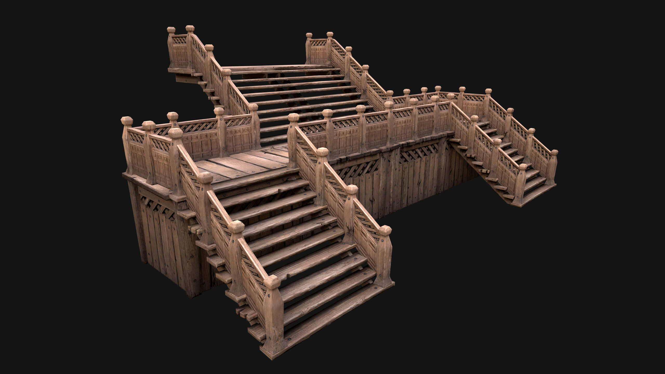 Medieval Wooden Steps Flight of Stairs - 3D Model by Dereza