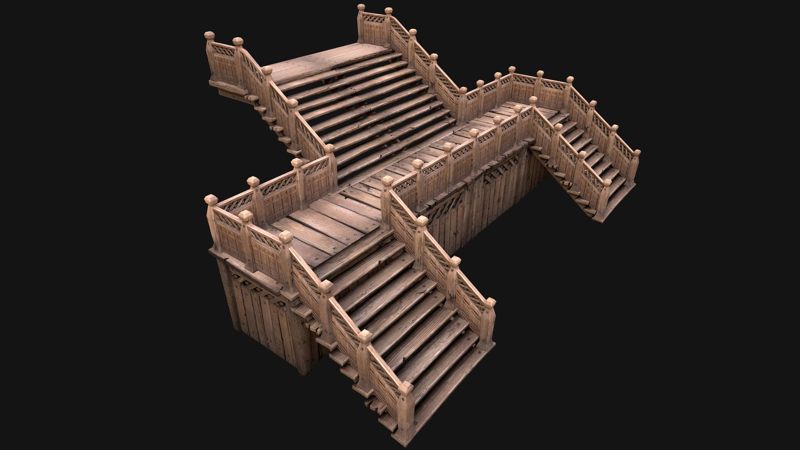 Medieval Wooden Steps Flight of Stairs - 3D Model by Dereza