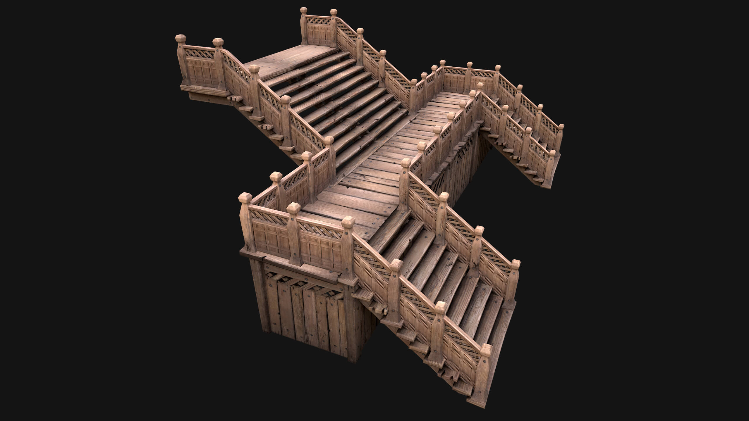Medieval Wooden Steps Flight of Stairs - 3D Model by Dereza