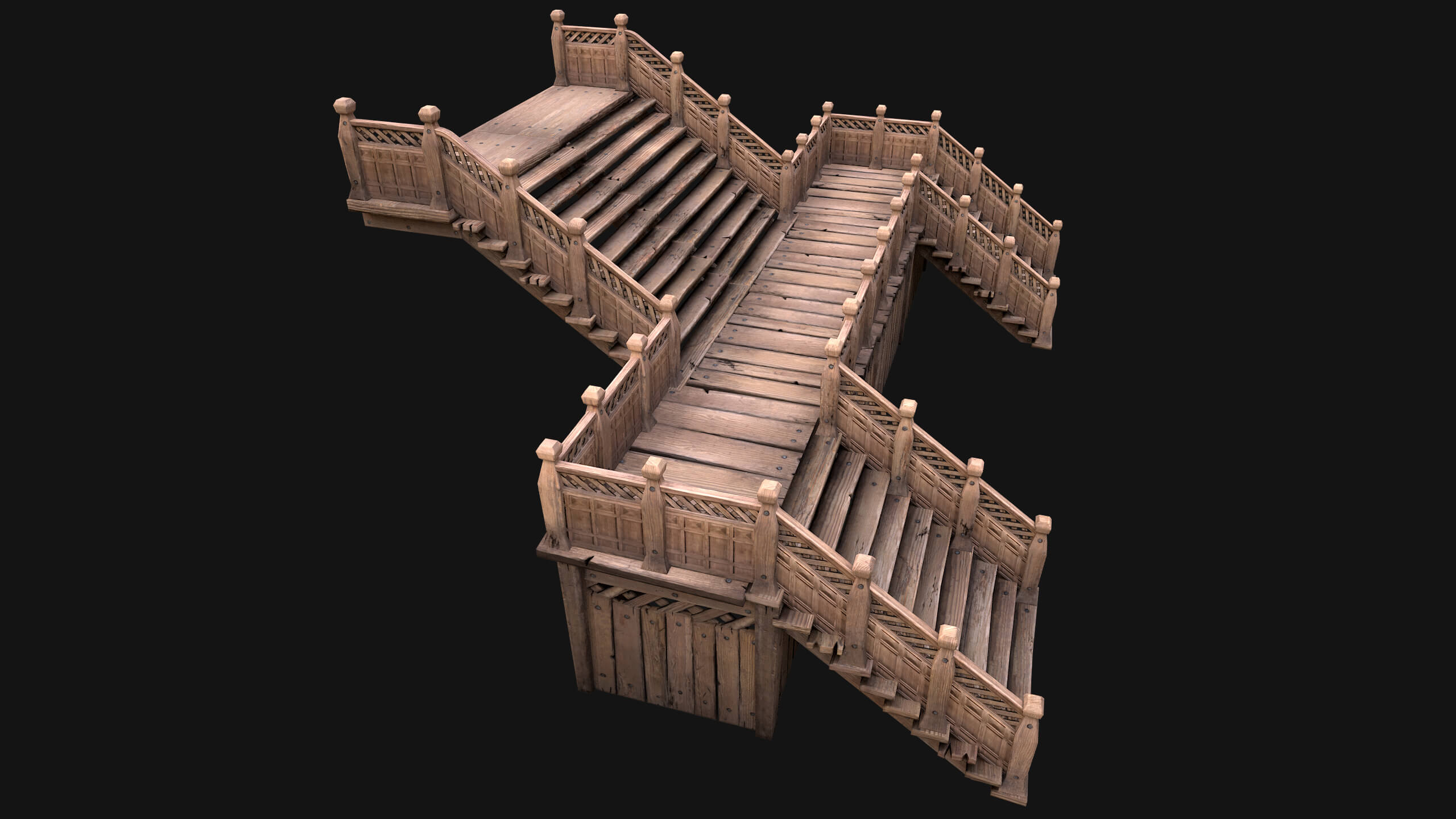 Medieval Wooden Steps Flight of Stairs - 3D Model by Dereza
