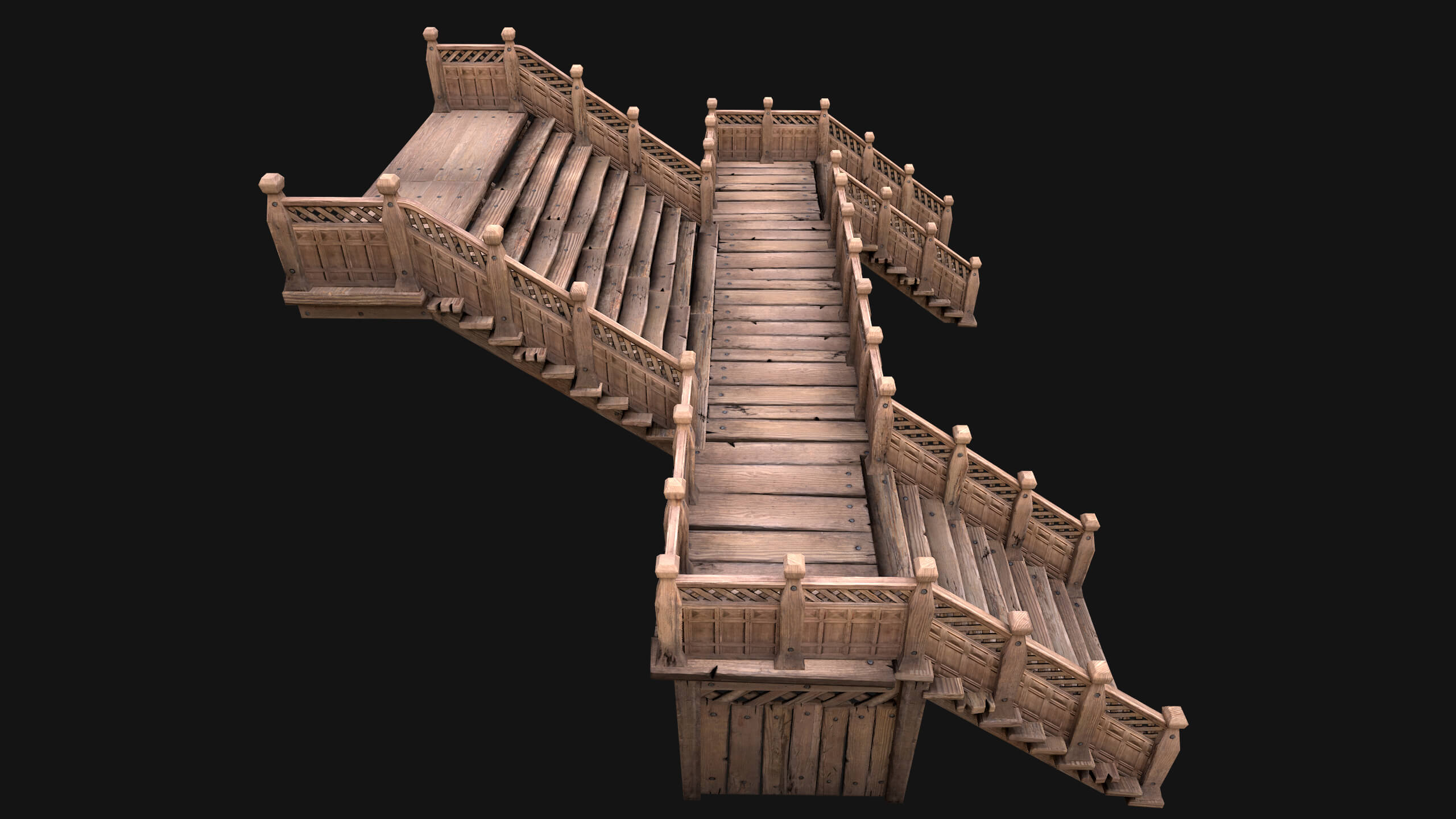 Medieval Wooden Steps Flight of Stairs - 3D Model by Dereza
