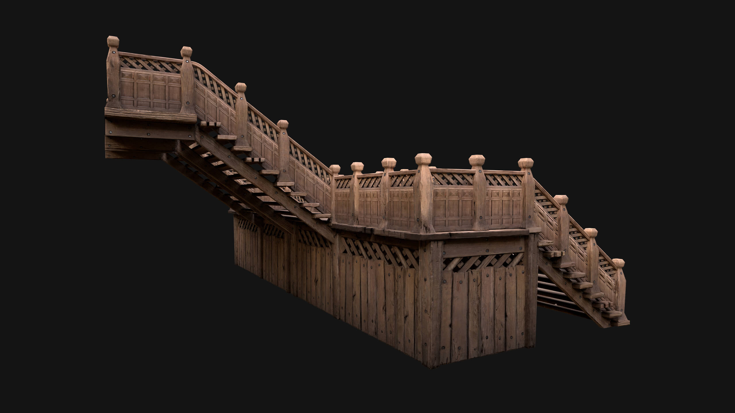 Medieval Wooden Steps Flight of Stairs - 3D Model by Dereza