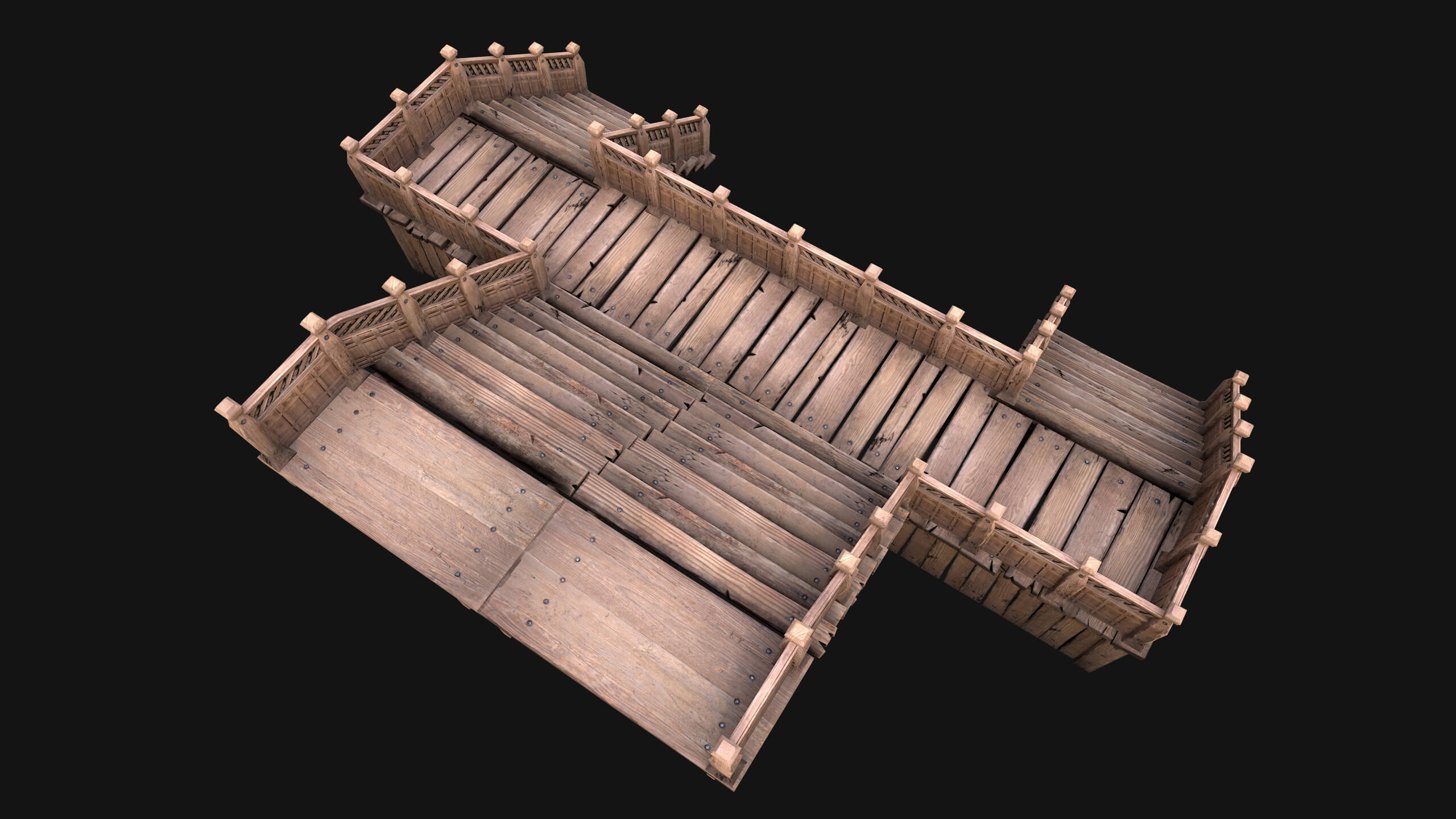 Medieval Wooden Steps Flight of Stairs - 3D Model by Dereza