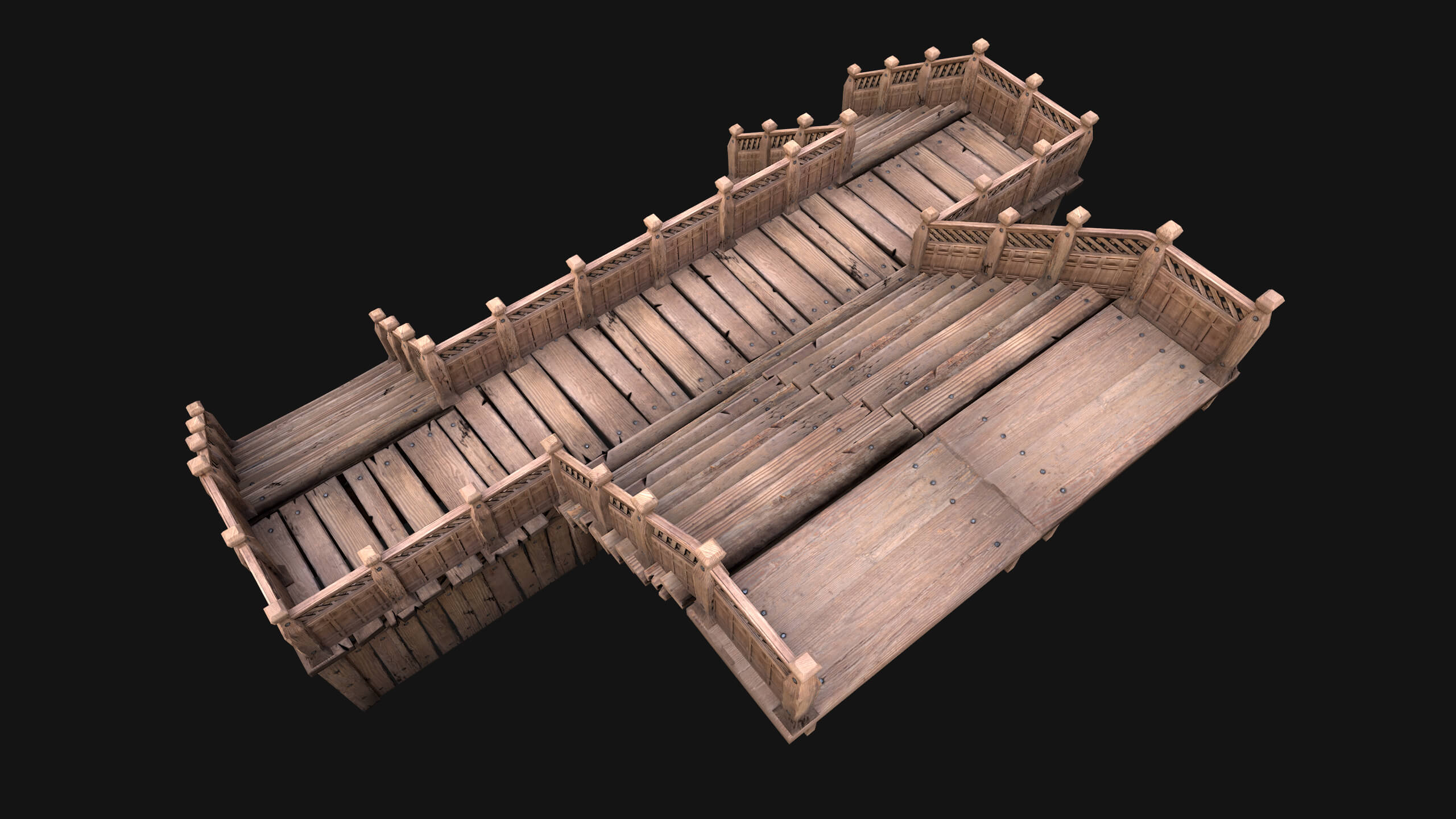 Medieval Wooden Steps Flight of Stairs - 3D Model by Dereza