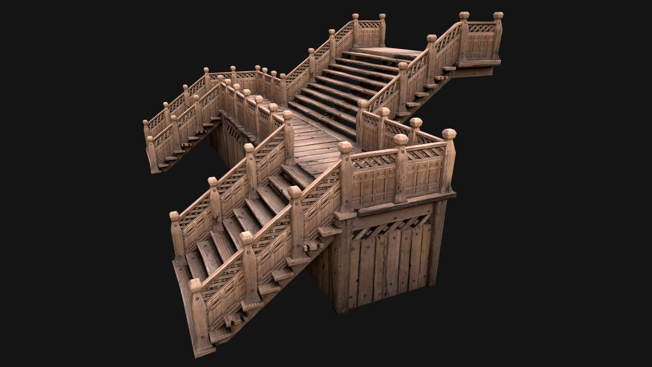 Medieval Wooden Steps Flight of Stairs - 3D Model by Dereza