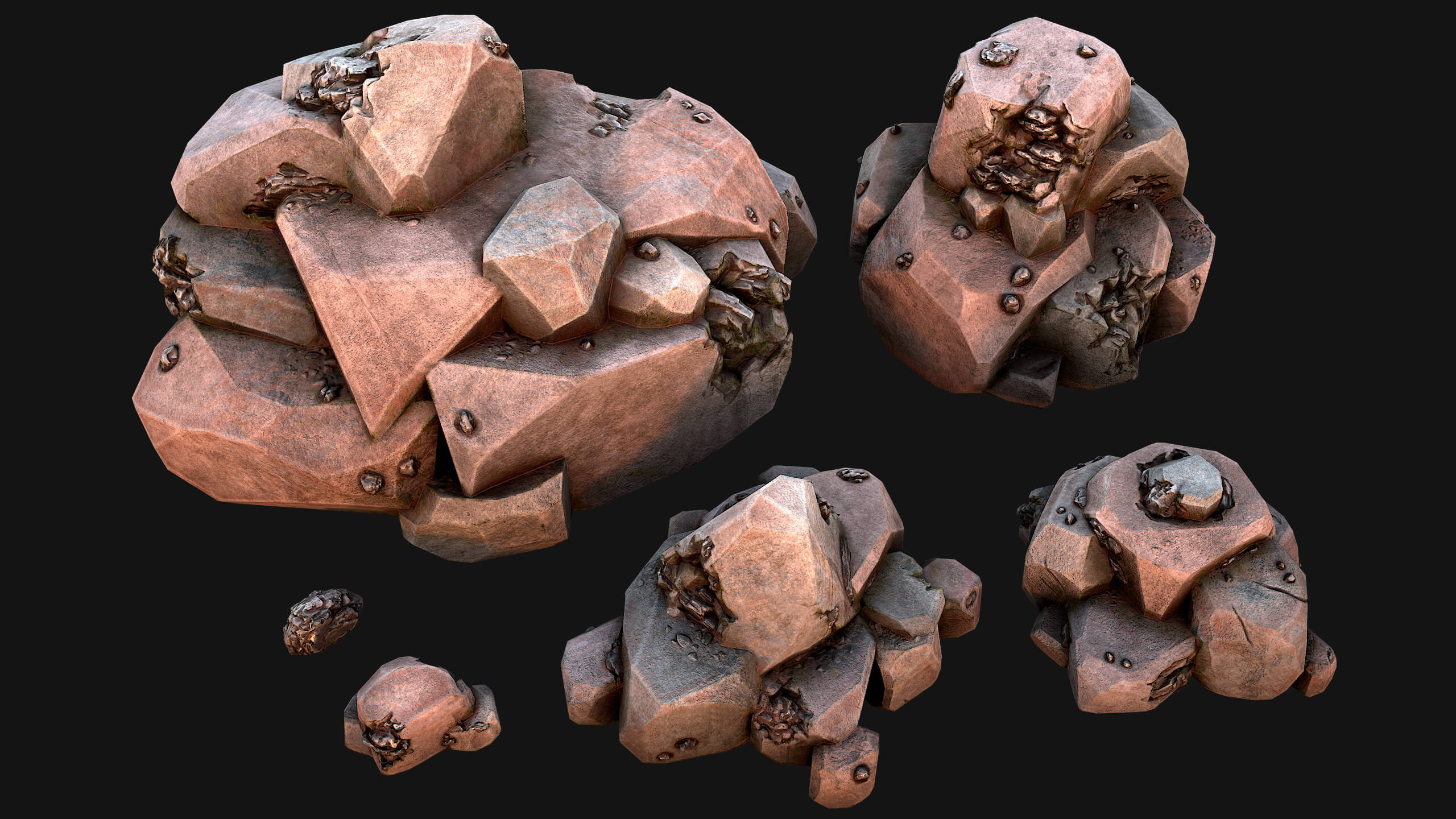 Stones and Rocks Iron Ore Mineral - 3D Model by Dereza
