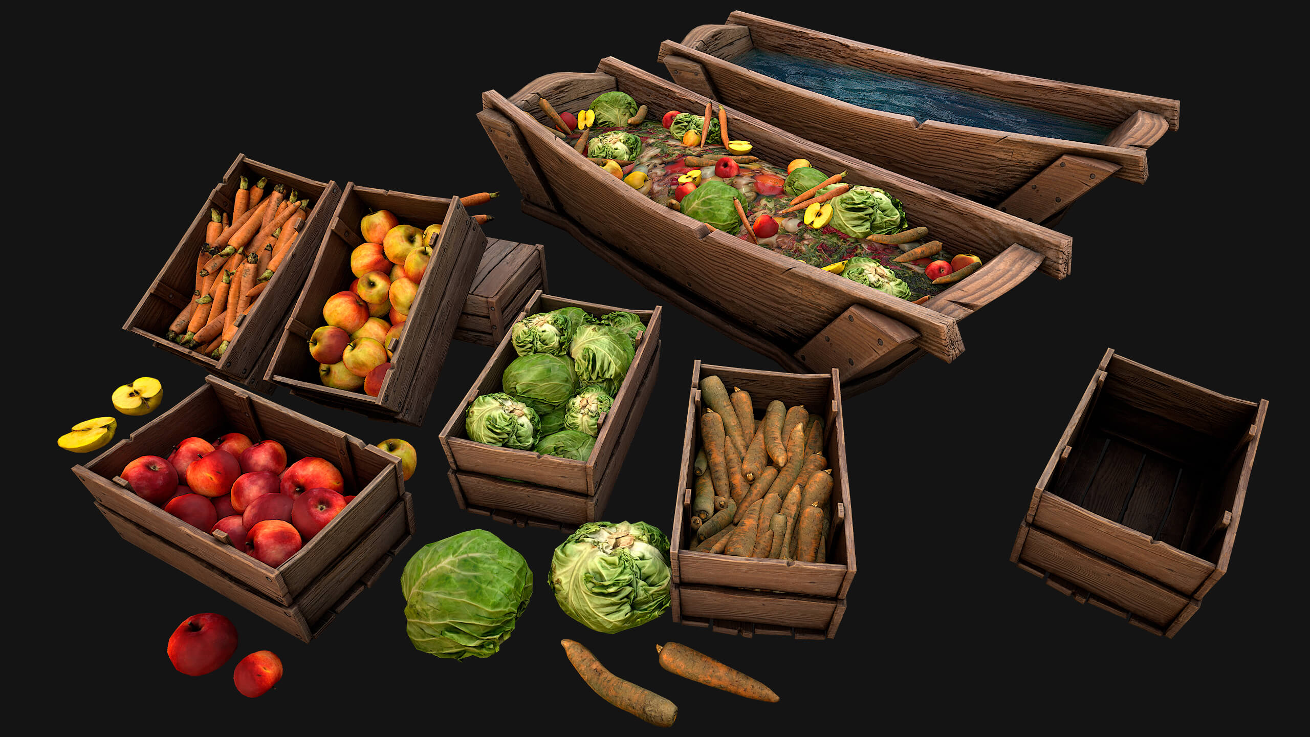 Trough With Water and Food Farm Feed Slop - 3D Model by Dereza