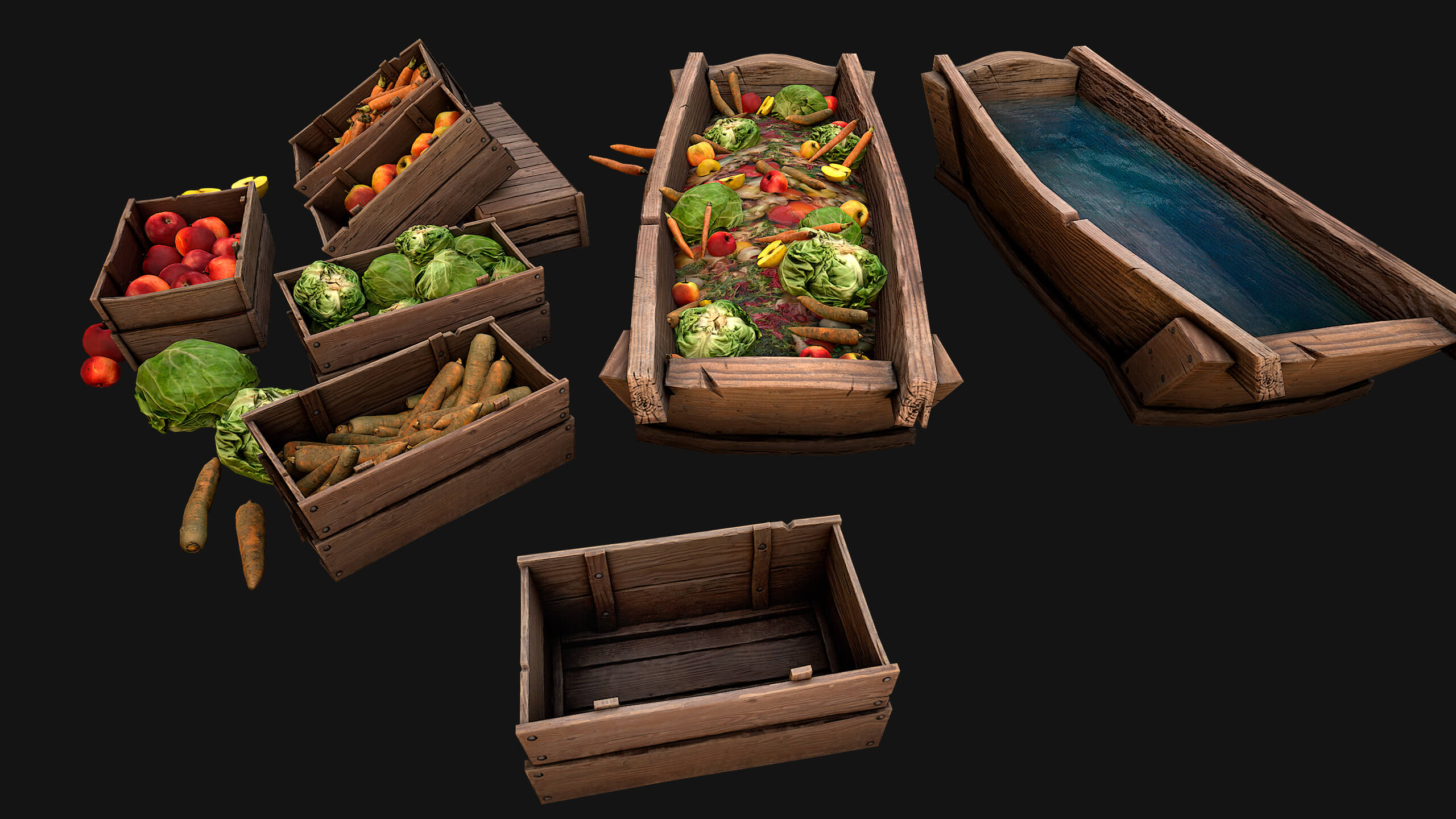 Trough With Water and Food Farm Feed Slop - 3D Model by Dereza