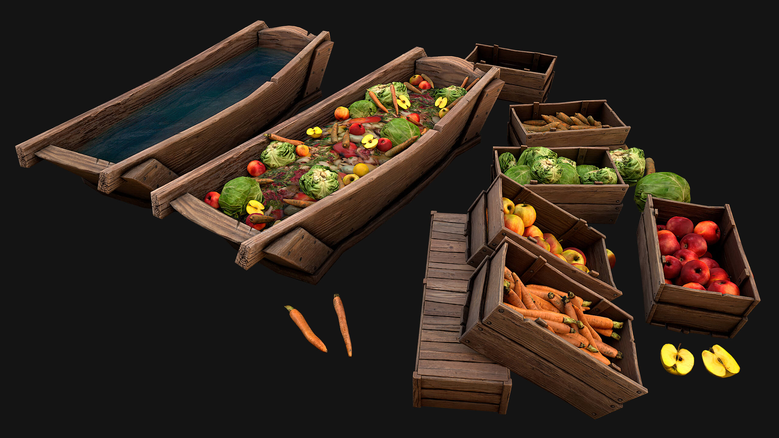 Trough With Water and Food Farm Feed Slop - 3D Model by Dereza