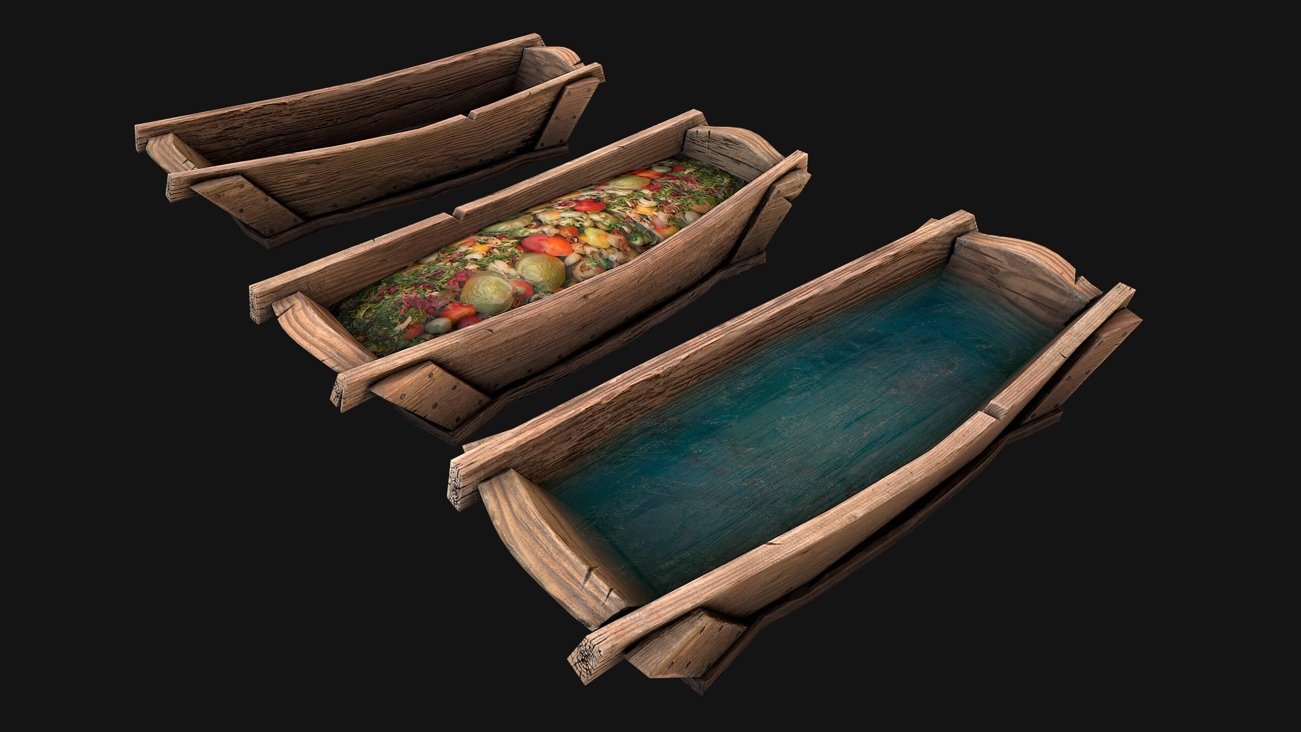 Trough With Water and Food Farm Feed Slop - 3D Model by Dereza
