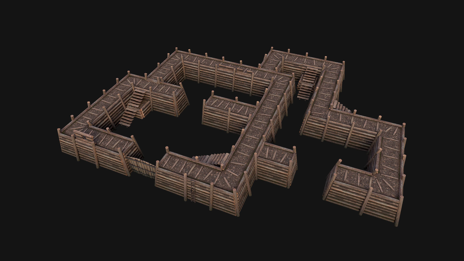 Wooden Castle Fort Walls Modular - 3D Model by Dereza